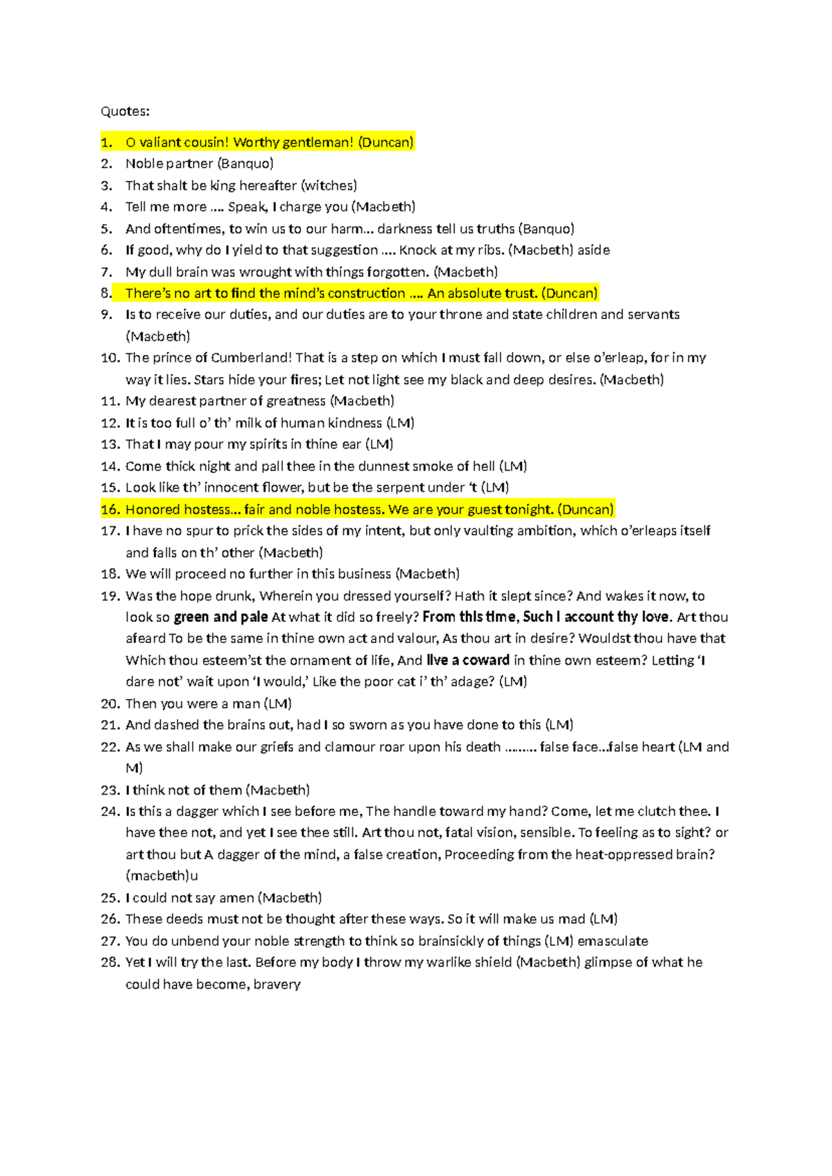 Macbeth Quotes Compilation: Key Lines and Themes - Studocu