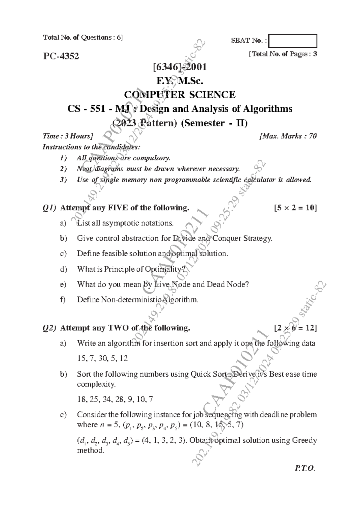 DOC 20250107 WA0003 1 - Question paper - Q1) Attempt any FIVE of the following. [5 × 2 = 10] a ...