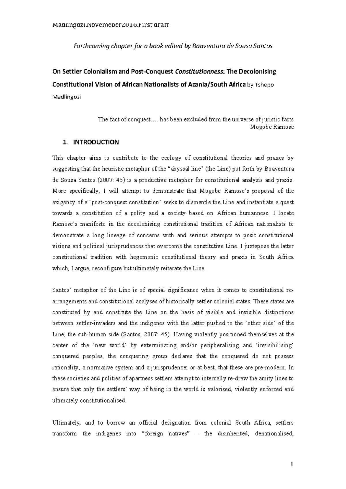 Post-Conquest Constitution-ness: Analyzing Madlingozi's Insights on ...