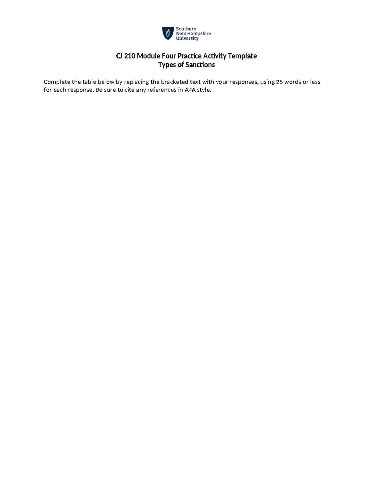 CJ 210 Module Four Practice Activity: Types of Sanctions Analysis - Studocu