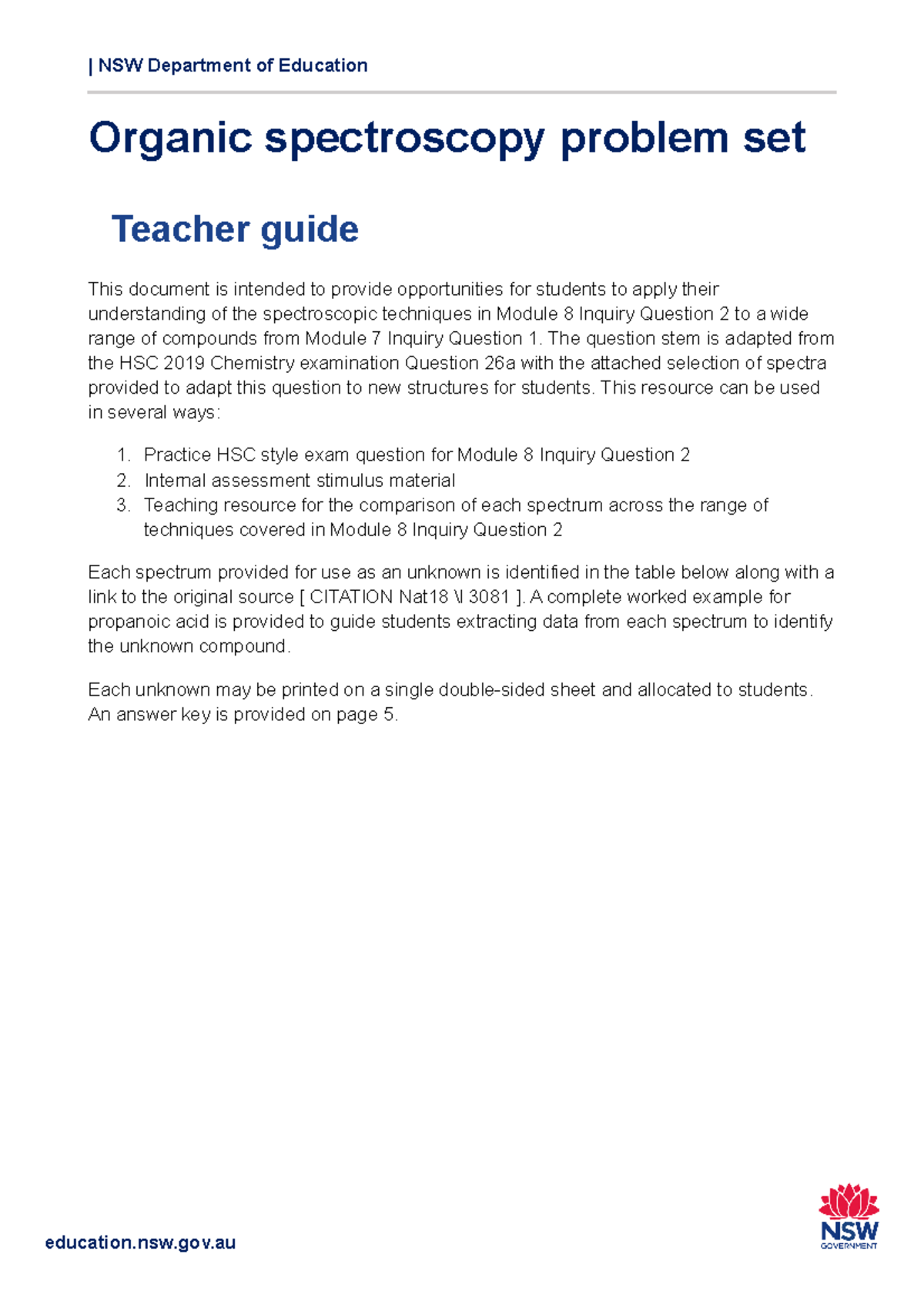 spec quewstions - | NSW Department of Education Organic spectroscopy ...