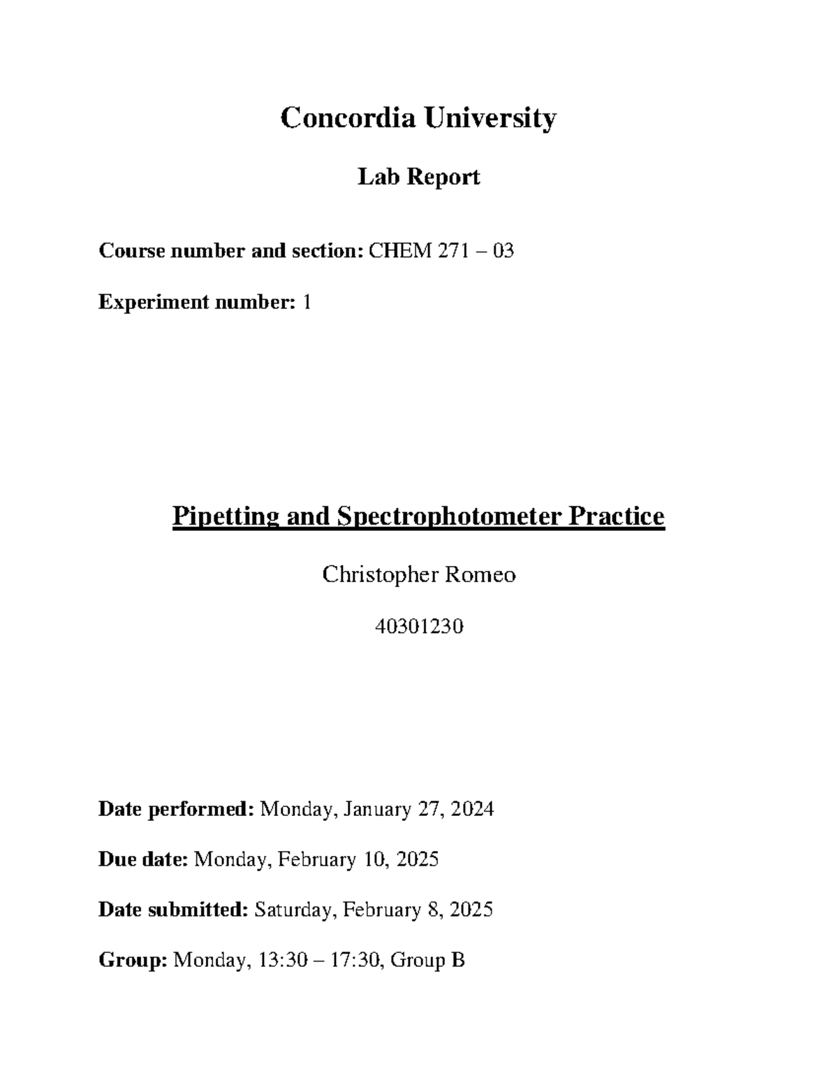 Lab Report - CHEM 271 03: Experiment 1 - Pipetting & Spectrophotometry ...