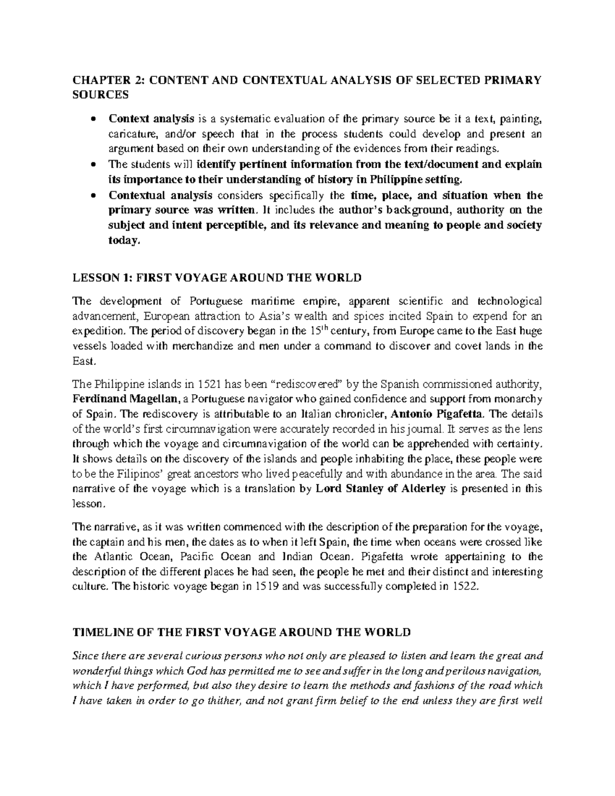 Summary of First Voyage Around the World - CHAPTER 2: CONTENT AND ...