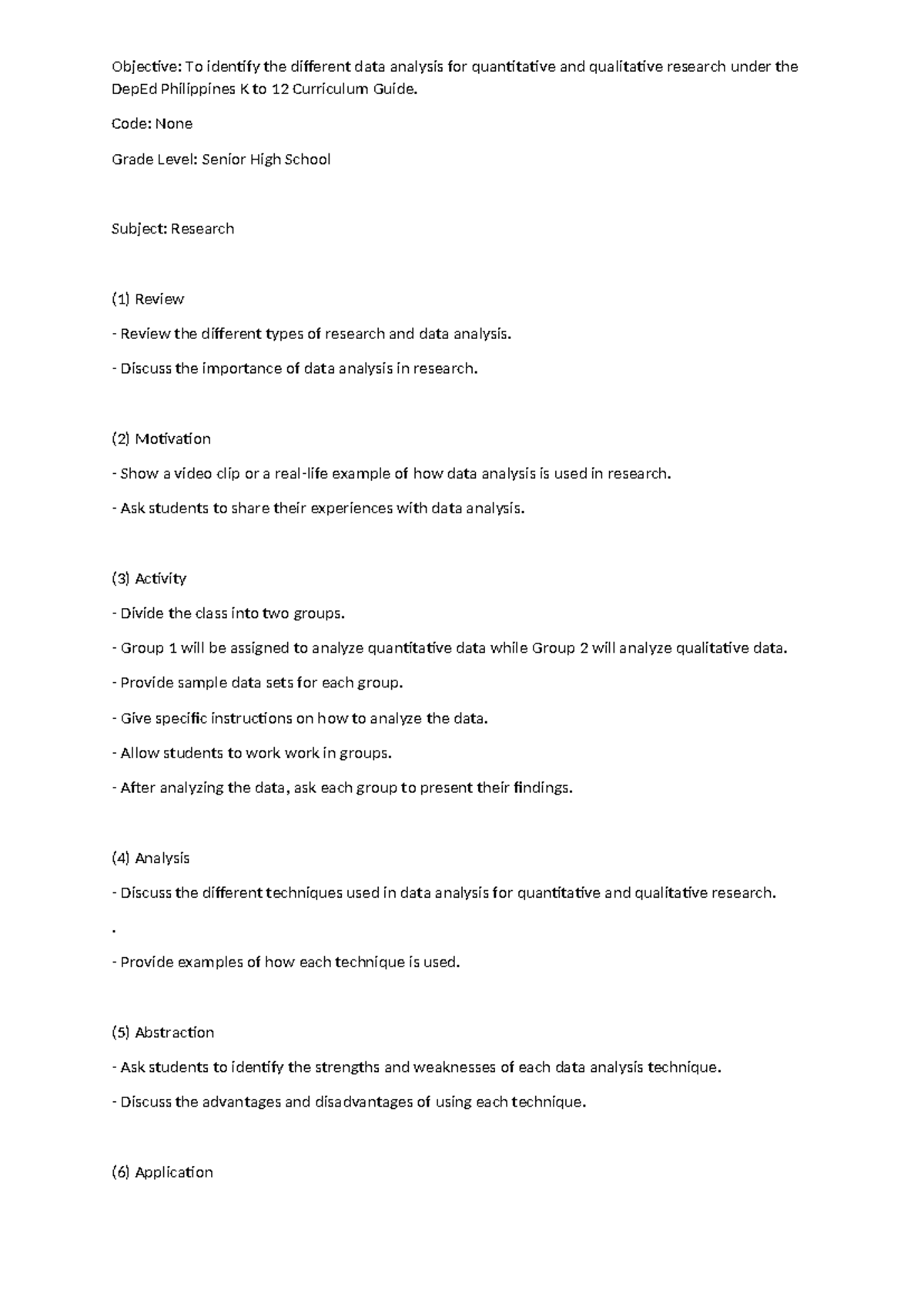 Data Analysis Techniques: A Comprehensive Lesson Plan for SHS Math ...