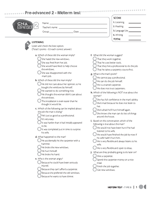 CNA Essentials 2 - Pack Provas - Type A - ORAL TESTS CHART KIDS TO ...
