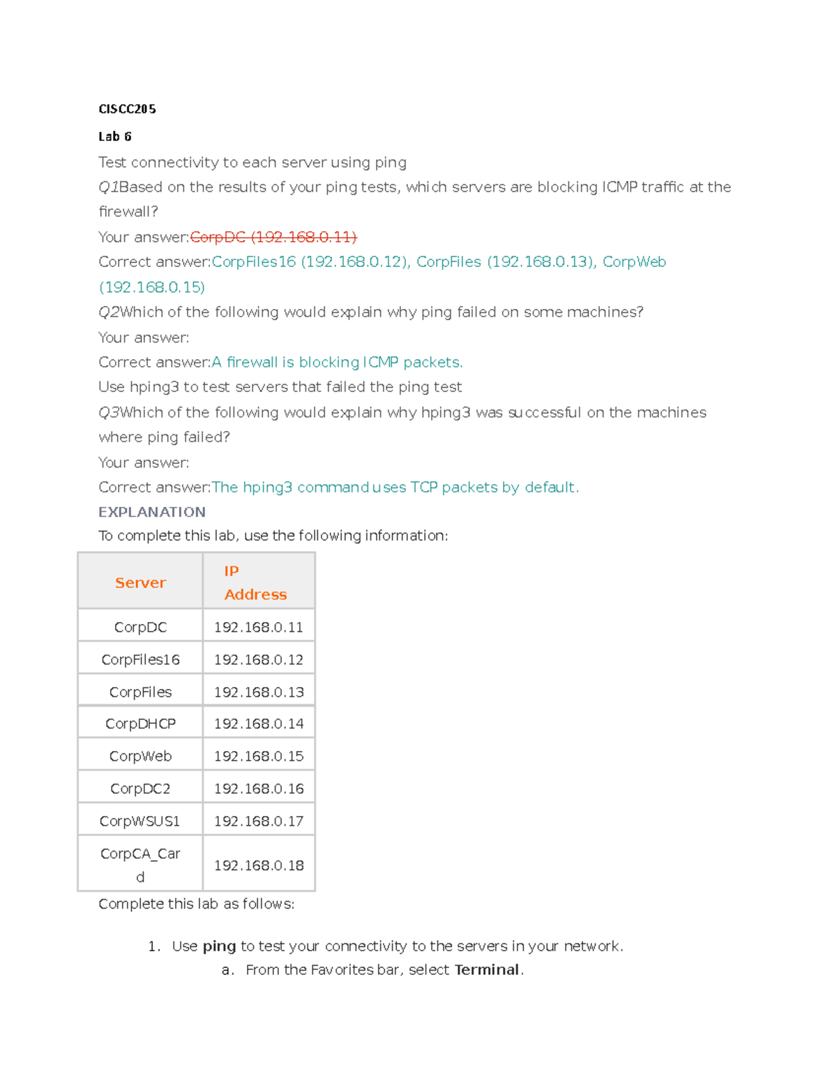 CISC205 Lab 6: Analyzing Server Connectivity with Ping and hping3 - Studocu