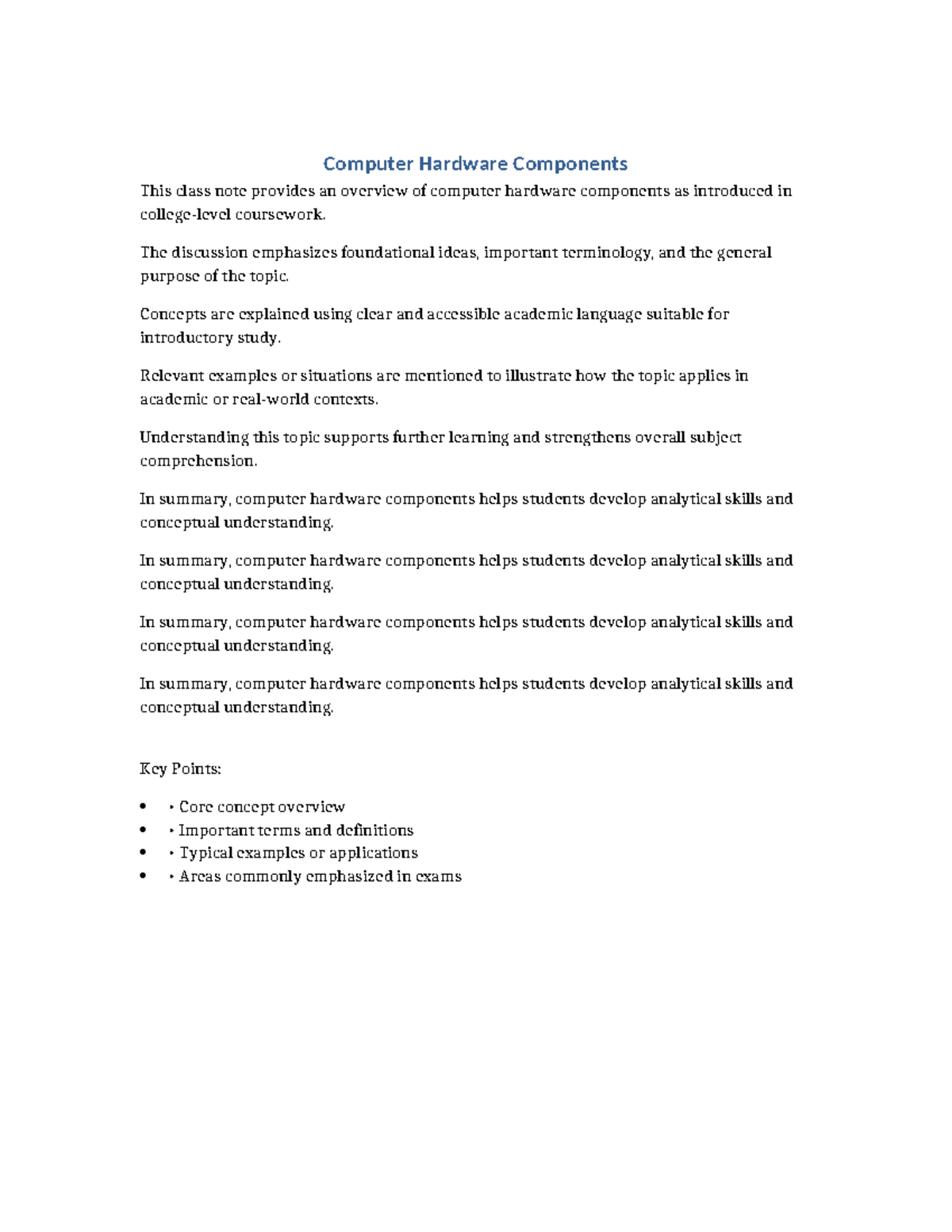 COMP 24: Overview of Computer Hardware Components Notes - Studocu