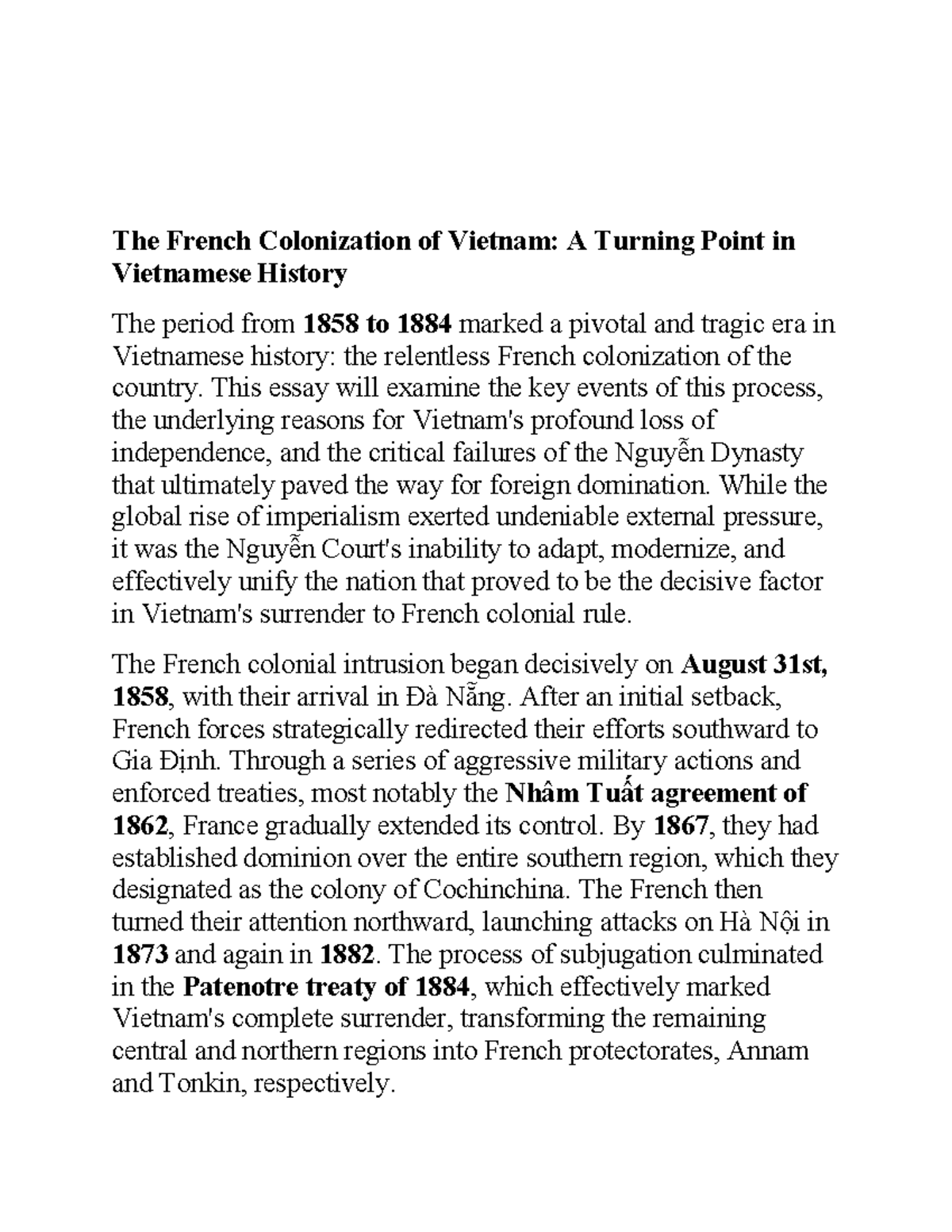 Vietnamese History and Culture: The Impact of French Colonization (HIST ...