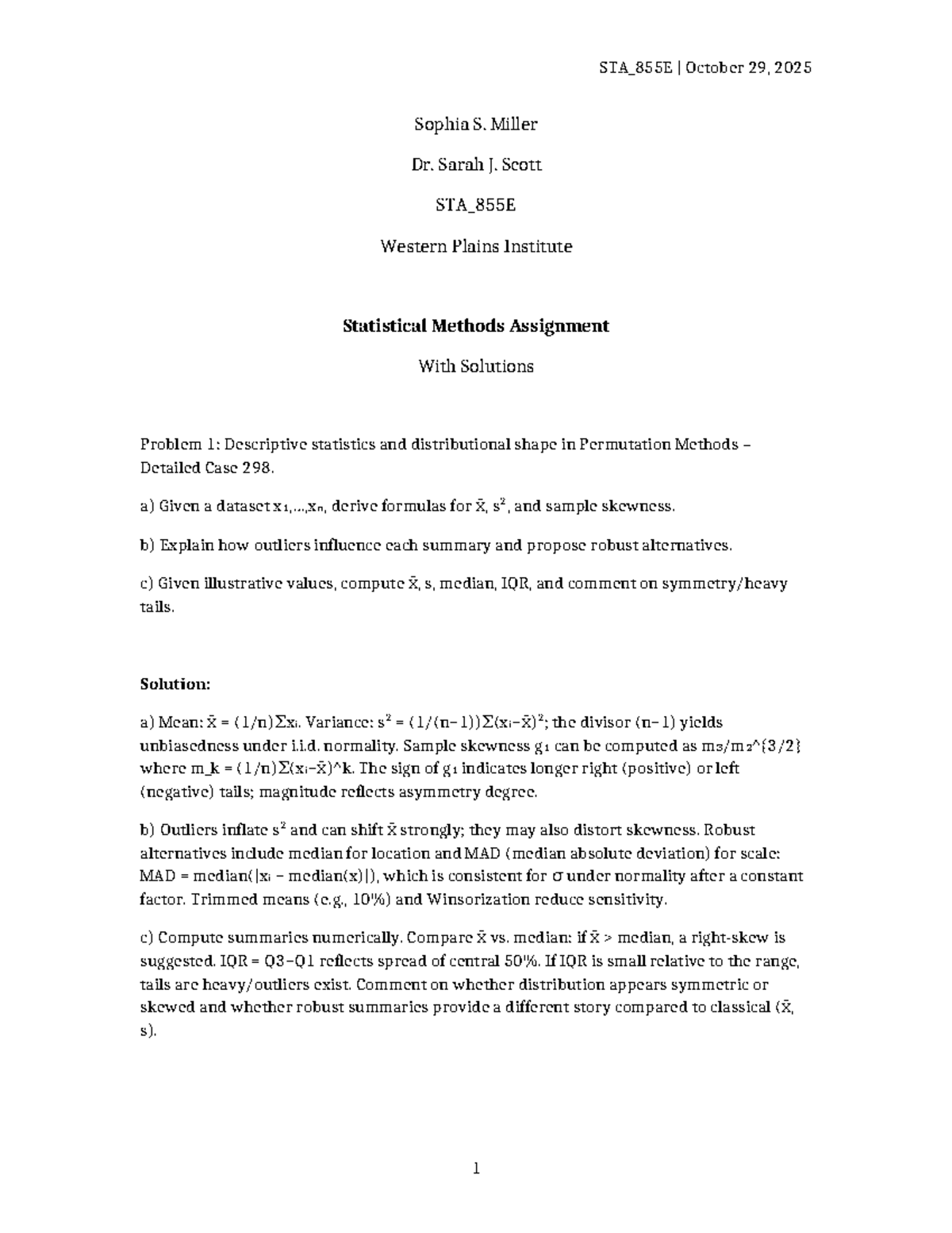 STA_855E Permutation Methods Exam Solutions - Detailed Case 298 - Studocu