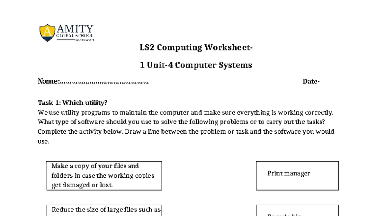 LS2 Computing Worksheet 1: Utility Software for Computer Tasks - Studocu