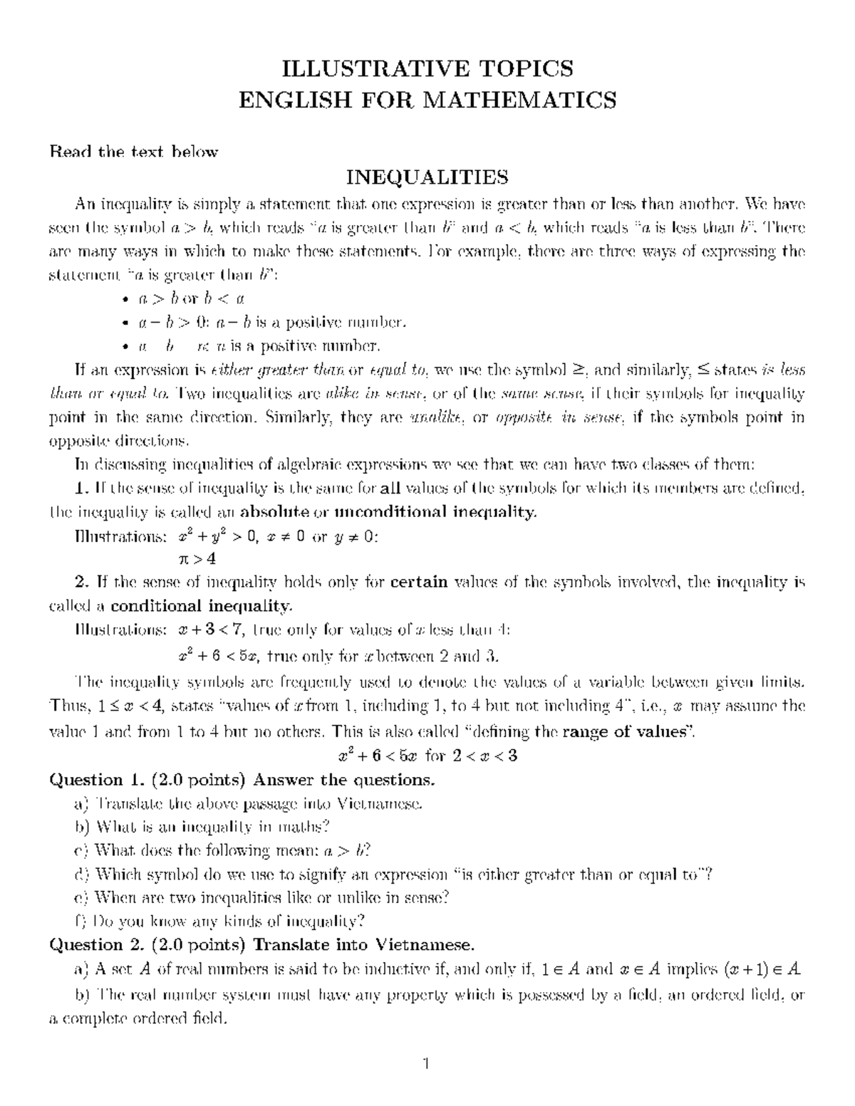 Illustrative Topics: Inequalities in English for Mathematics (SPTOAN ...