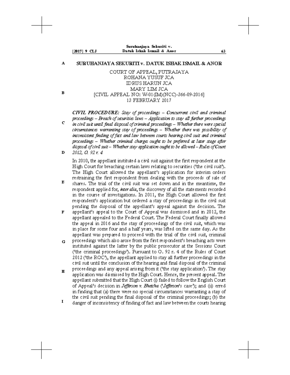 9 CLJ 63: Suruhanjaya Sekuriti v. Datuk Ishak Ismail Anor - Appeal on ...