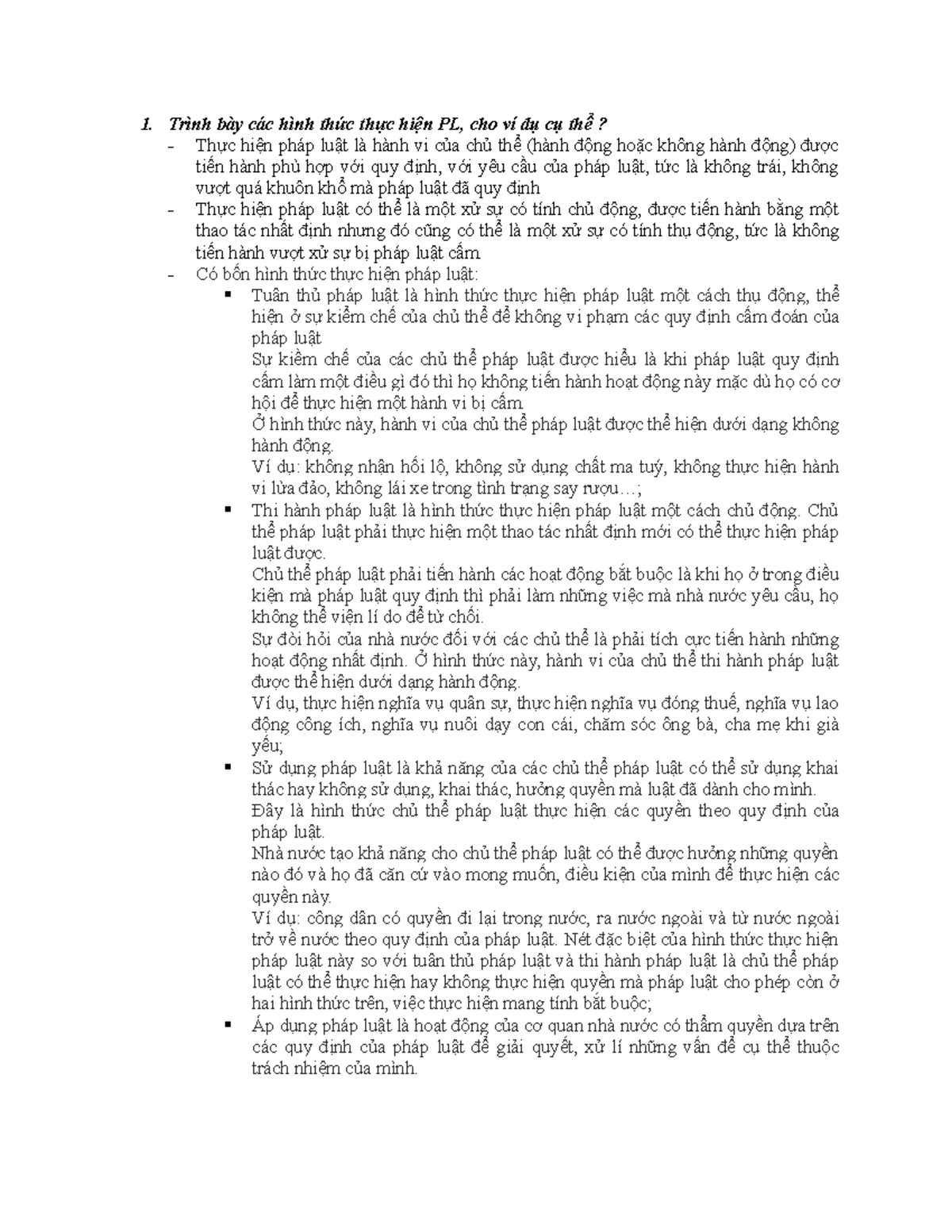 Xhhpl - Các Hình Thức Thực Hiện Pháp Luật và Ví Dụ Cụ Thể - Studocu