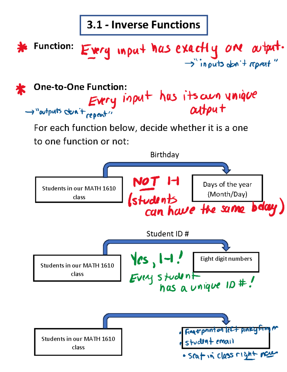 Inverse Functions and One-to-One Function Analysis for MATH 1610 - Studocu