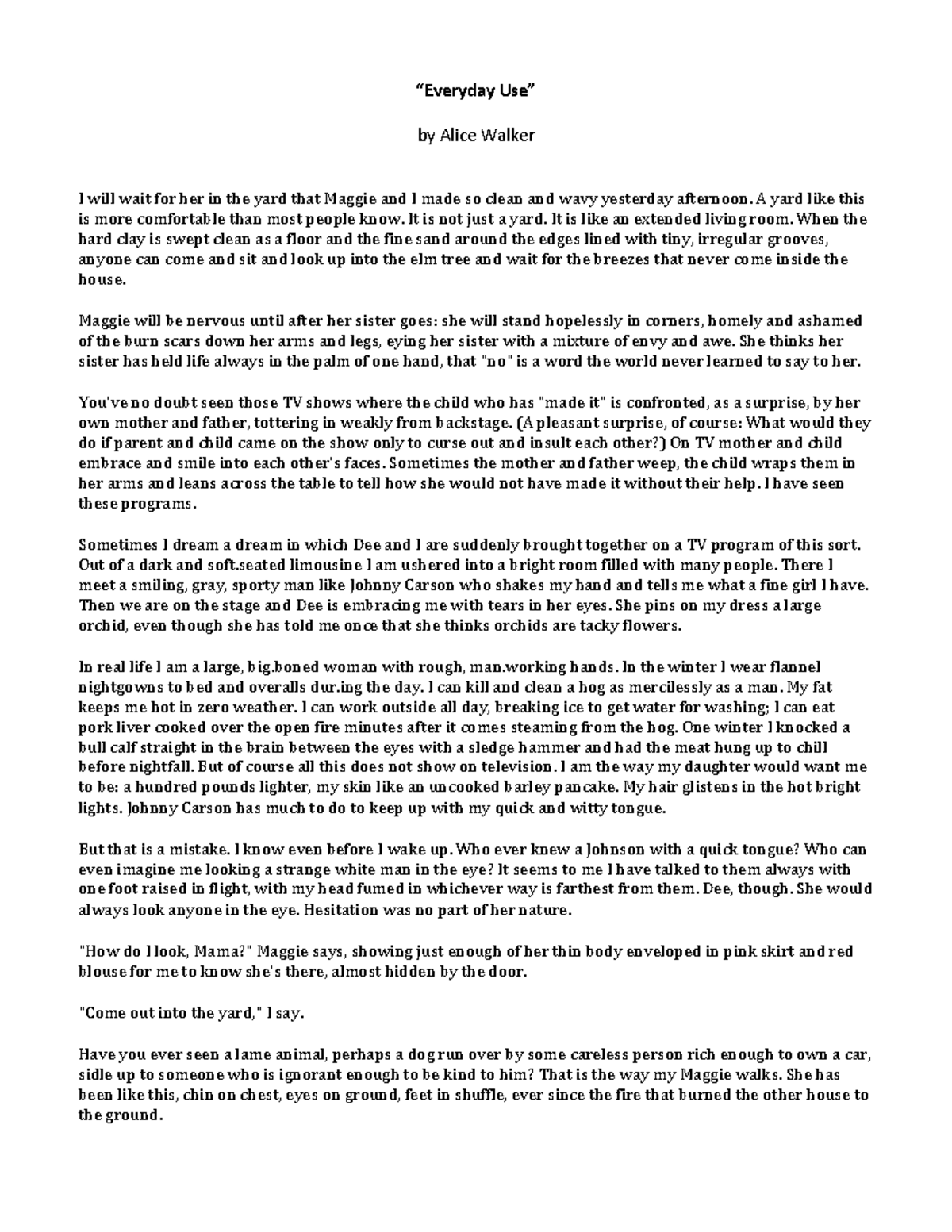 ENG 101: Alice Walker's "Everyday Use" - Character Analysis and Themes ...