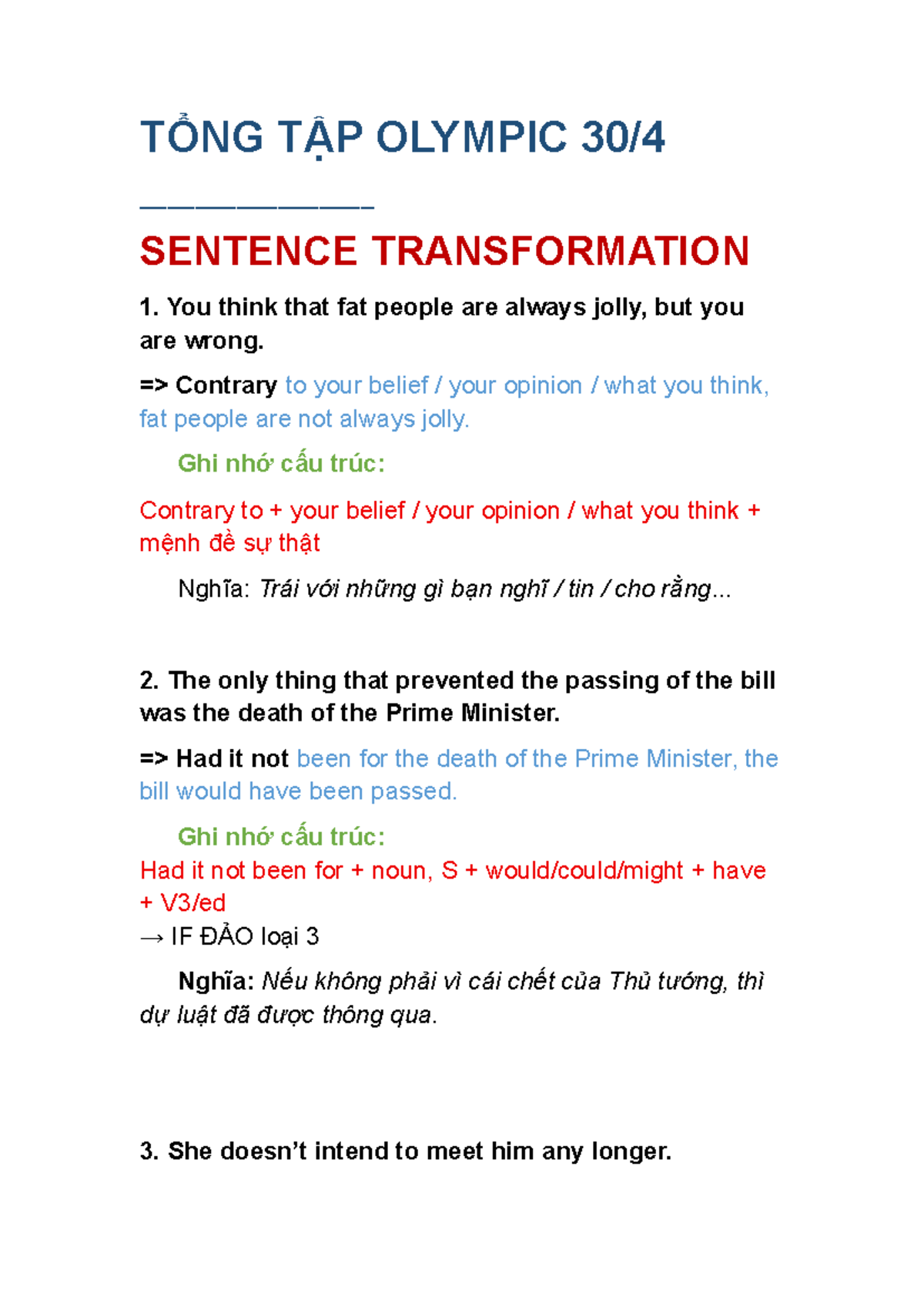 ĐÁP ÁN VIẾT CÂU OLYMPIC SENTENCE TRANSFORMATION 1 - Studocu