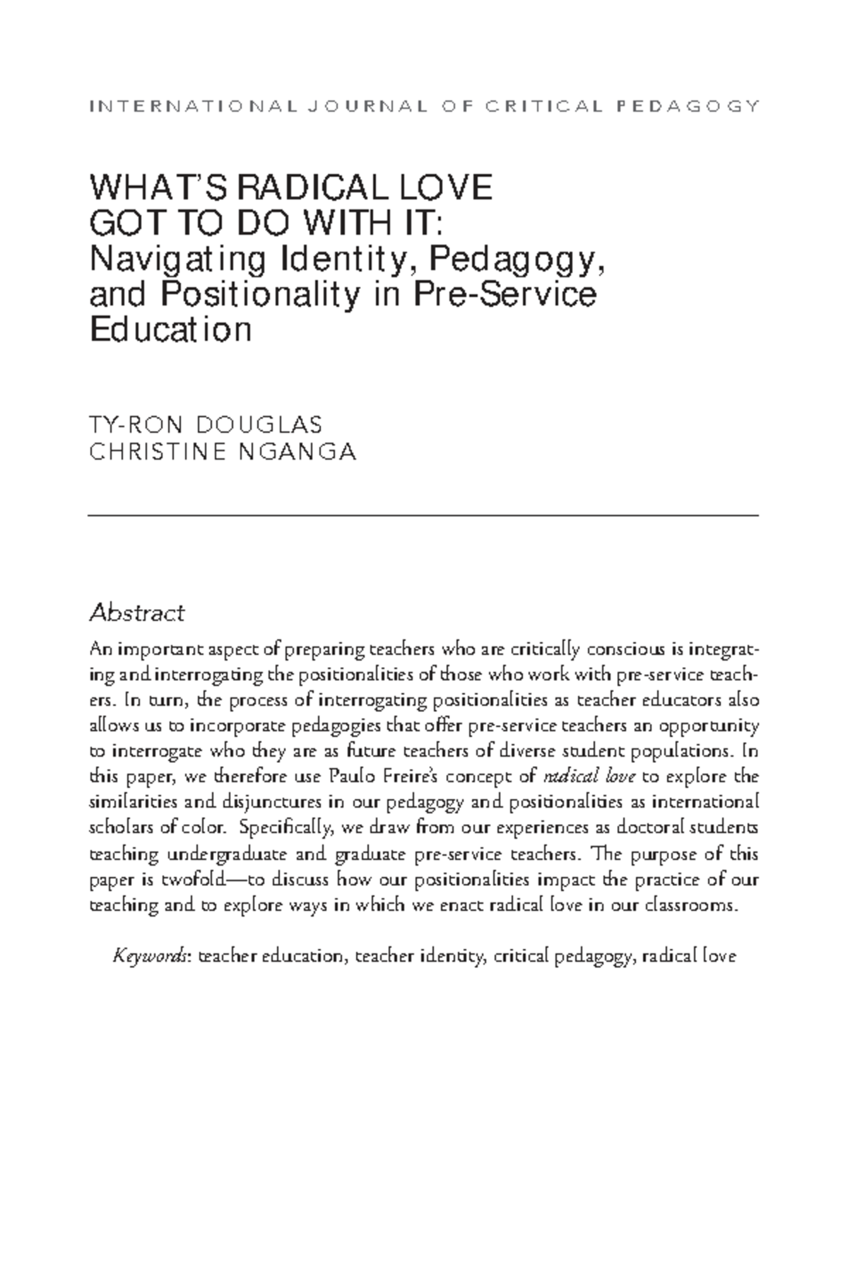 WHAT'S RADICAL LOVE GOT TO DO WITH IT: Pedagogy & Identity in Education ...
