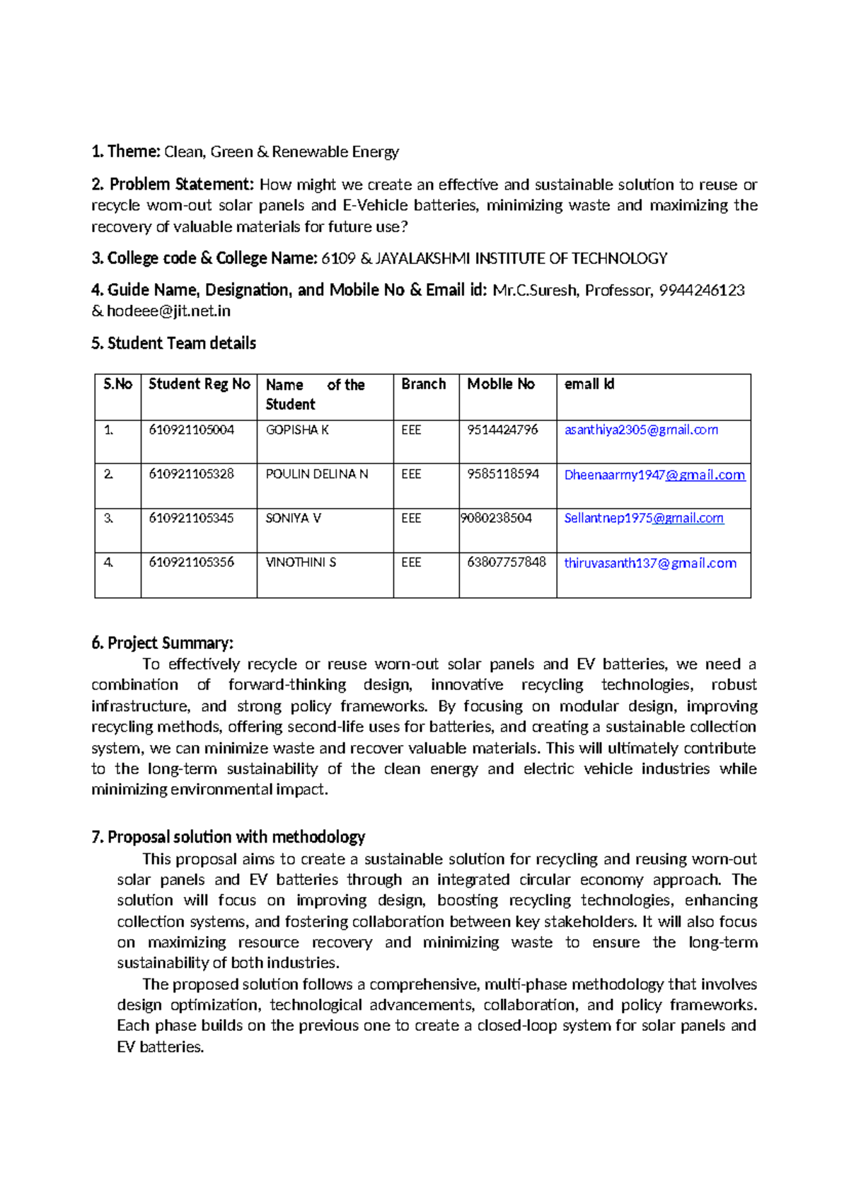 Project Proposal: Sustainable Recycling of Solar Panels & EV Batteries ...
