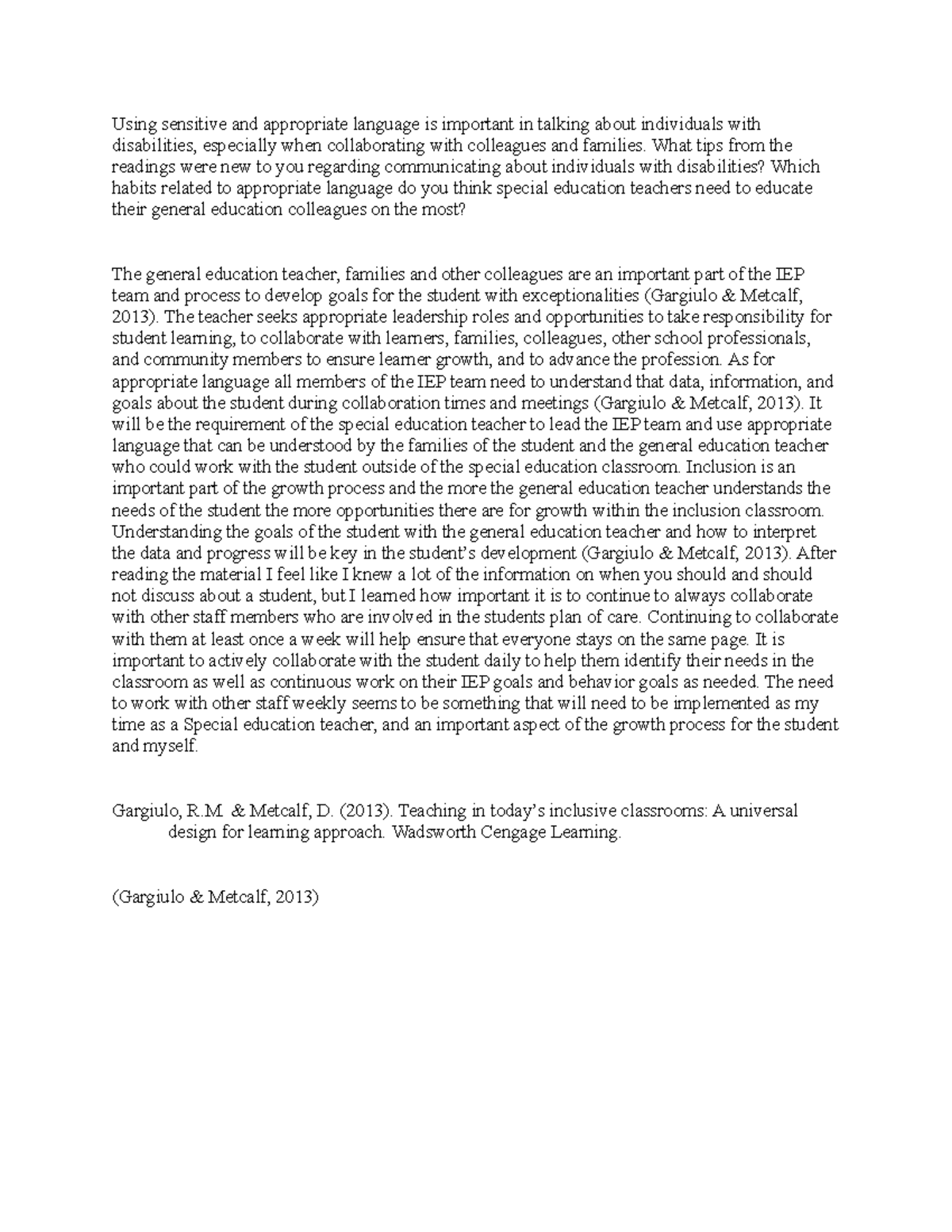 Discussion Question 1 Topic 1 - Using sensitive and appropriate ...