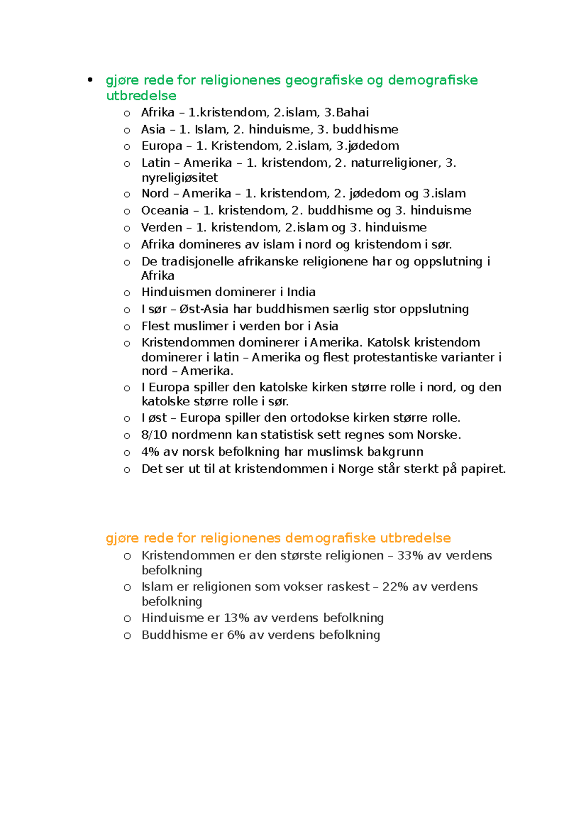 Notater til muntlig eksamensstudie i religion (RE101) - Studocu