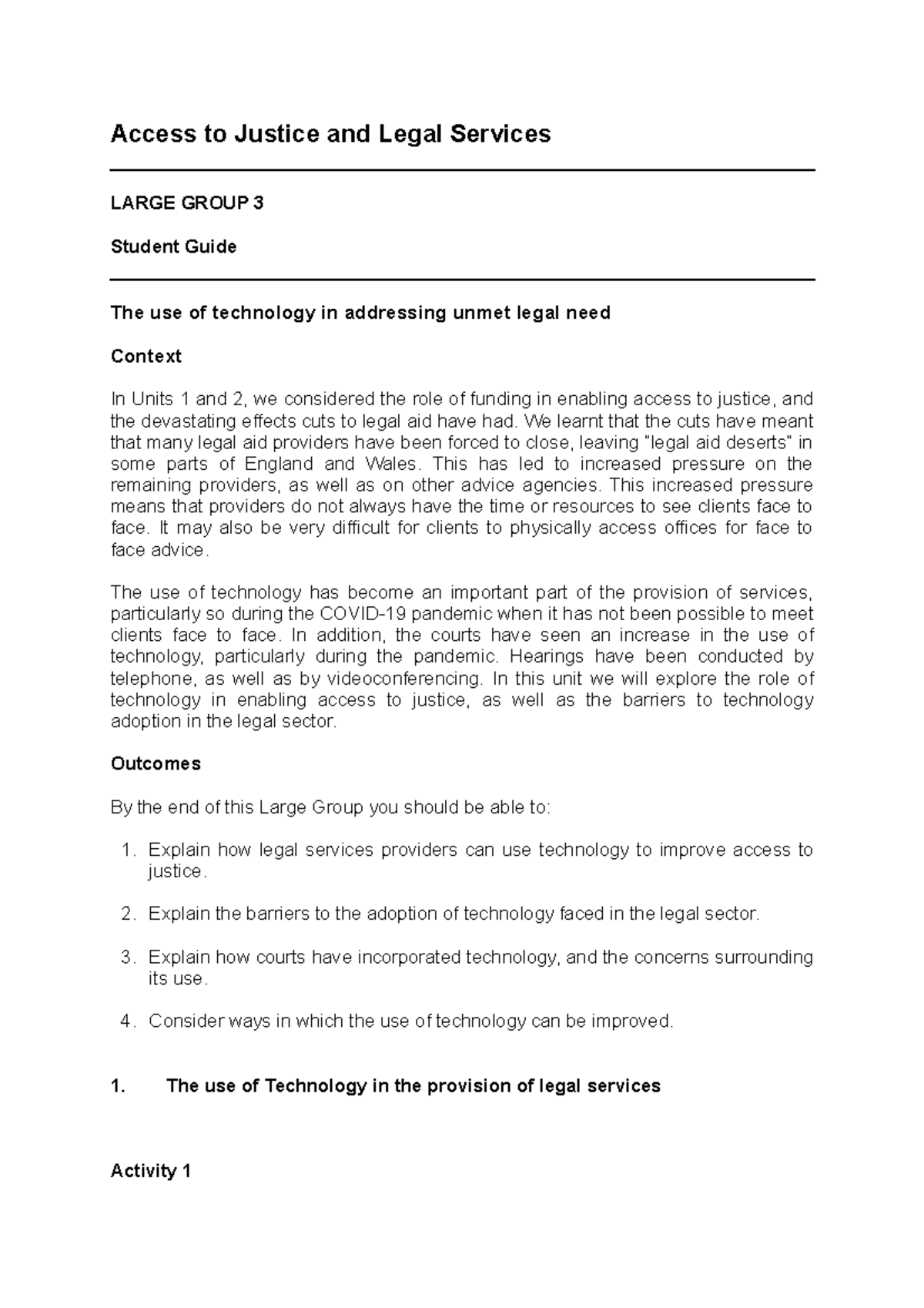 Unit 3 LG Access to Justice & Tech: Student Guide - Studocu