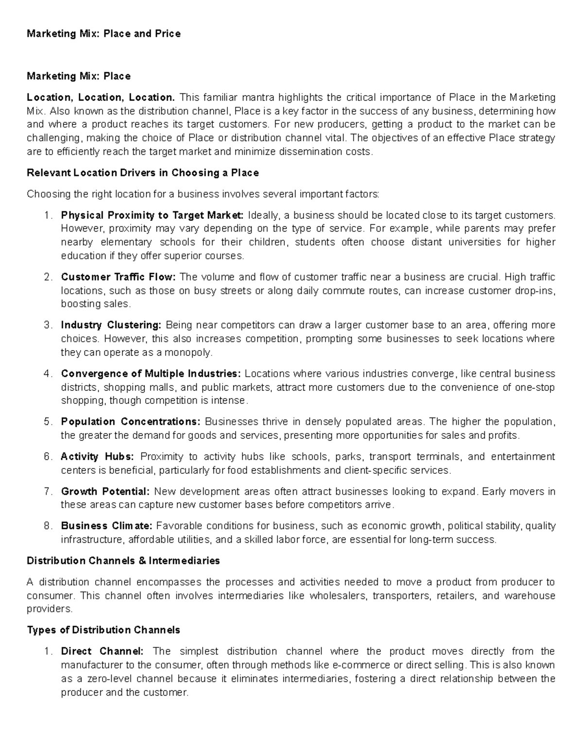 008 Marketing Mix: Understanding Place & Price Strategies - Studocu