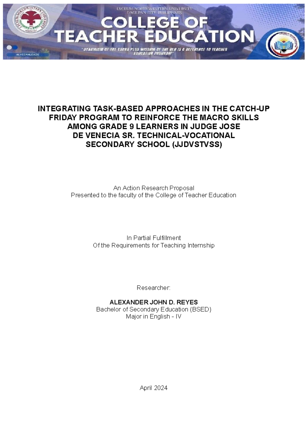 Final Action Research: Task-Based Approaches for Grade 9 Learners - Studocu