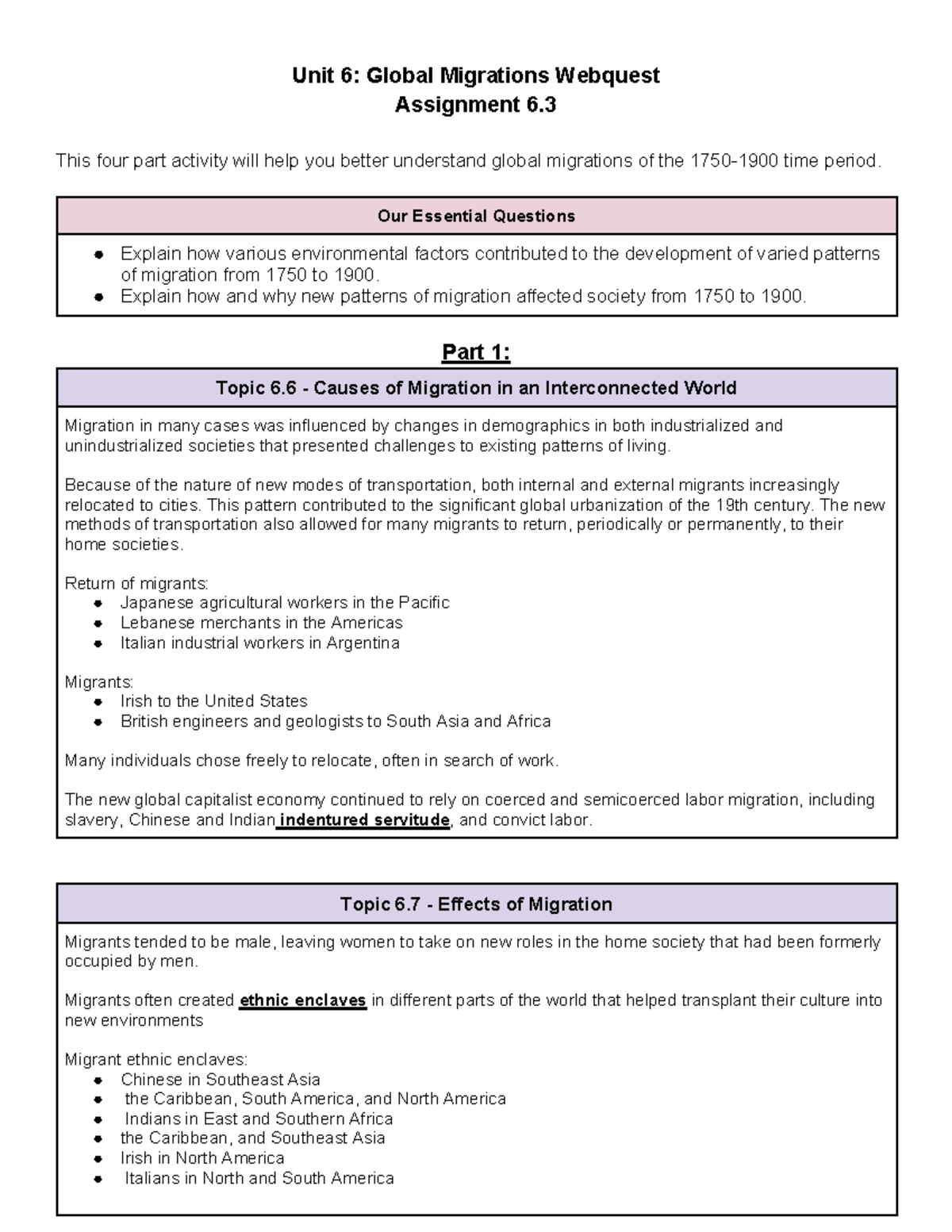 Annotated Unit 6: Global Migrations Web Quest Assignment 206.32028 ...