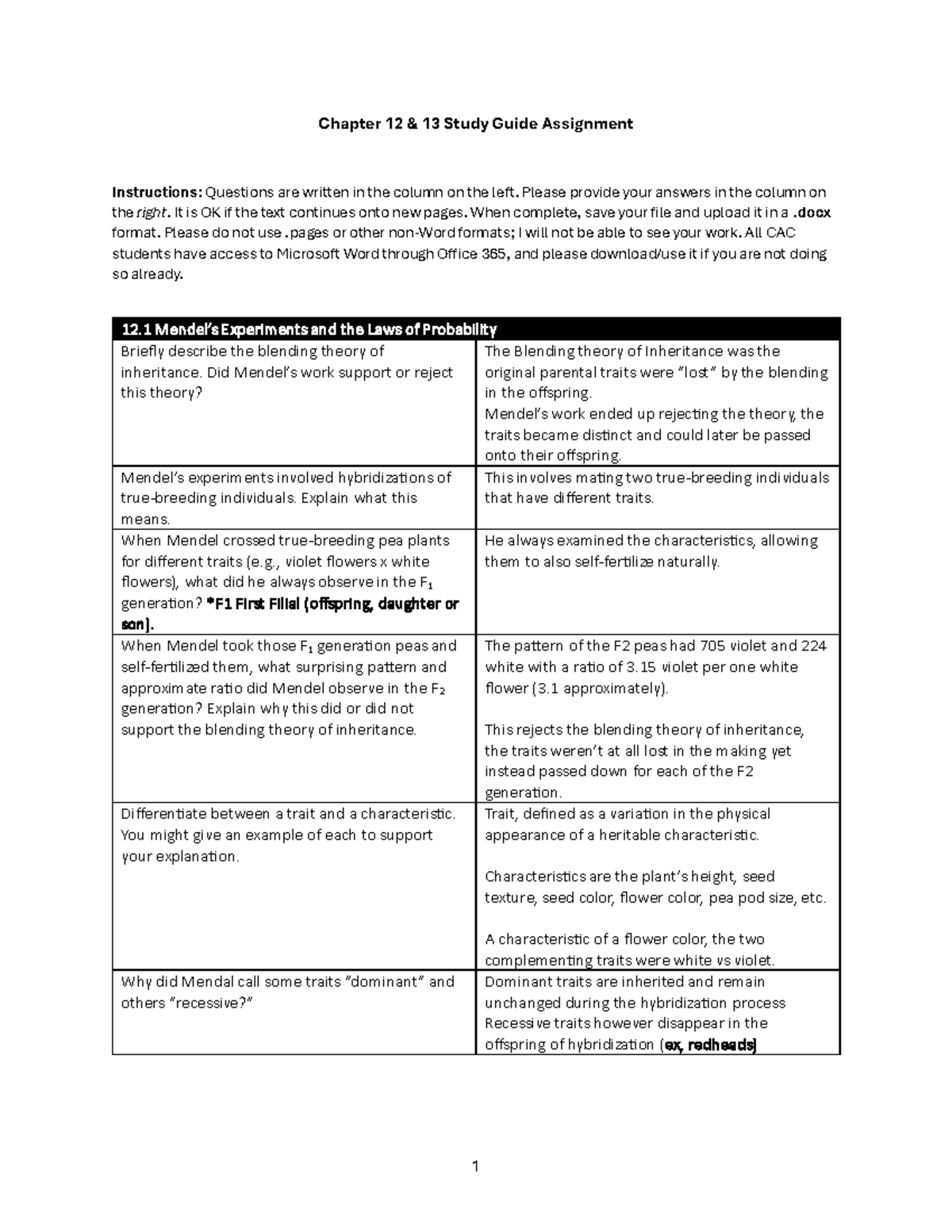 Chapter 12 & 13 Study Guide: Mendelian Genetics & Inheritance Laws - Studocu