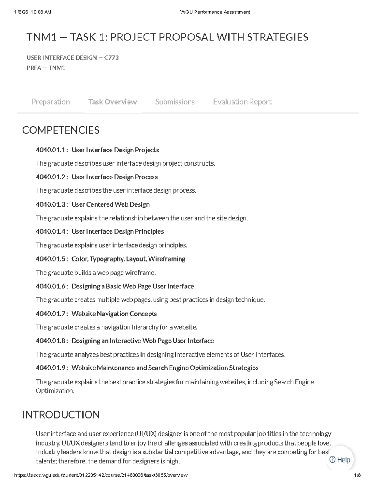 WGU C773 Performance Assessment: User Interface Design Project Proposal ...