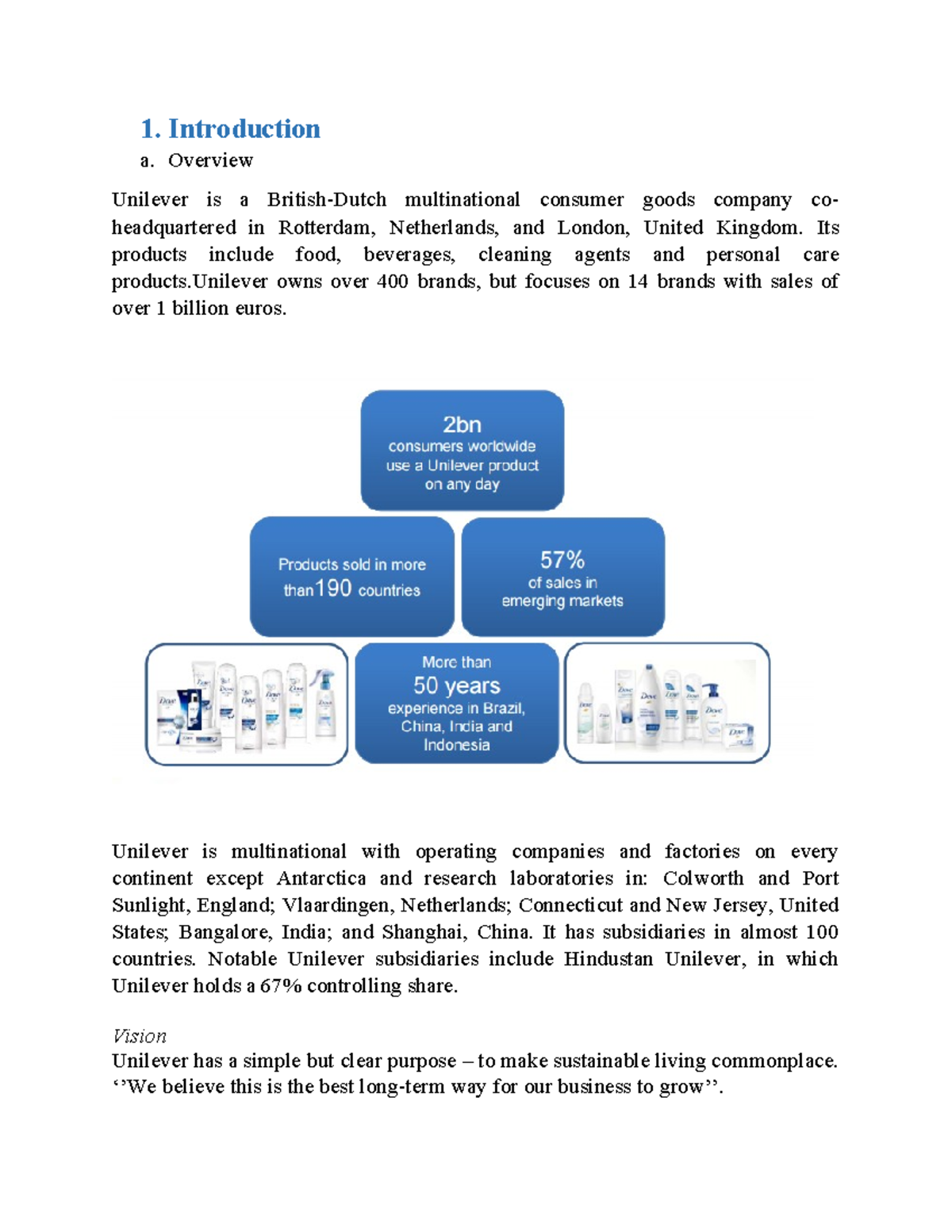 Unilever - good - 1. Introduction a. Overview Unilever is a British-Dutch multinational consumer ...