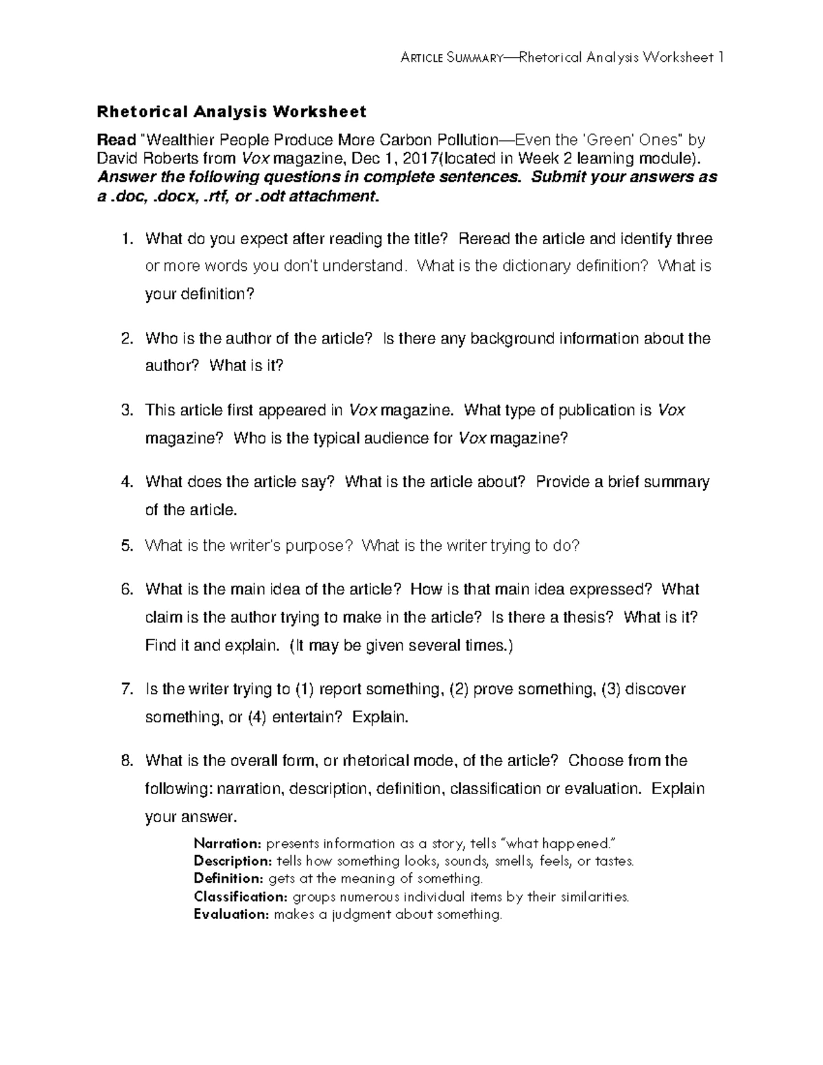 ENG 101: Article Summary 1 - Rhetorical Analysis of Carbon Emissions ...