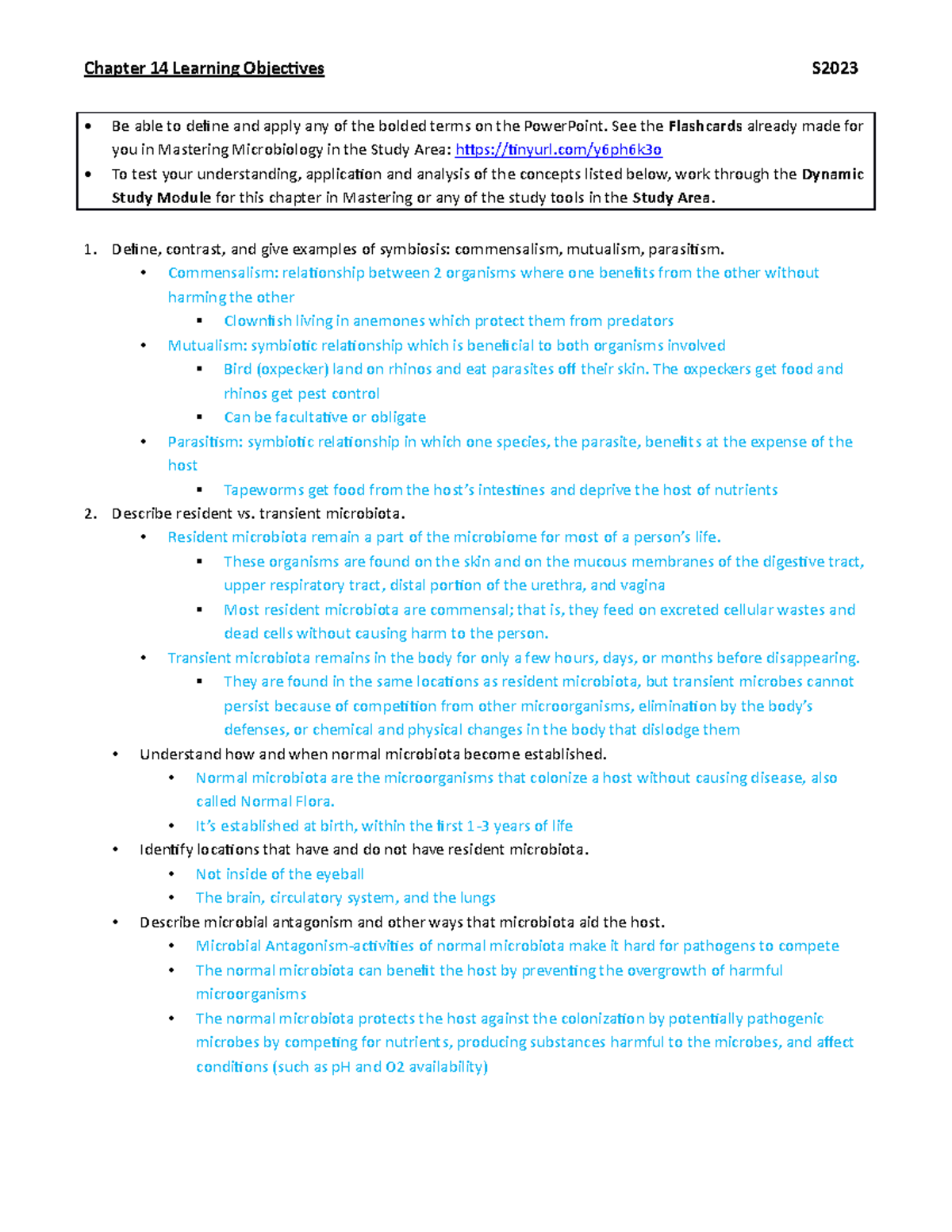 Chapter 14 Study Objectives - Be able to define and apply any of the ...
