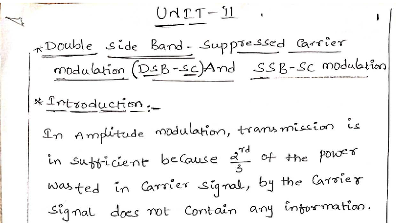 POC UNIT 2 - Double Side Band Suppressed Carrier Modulation Overview ...