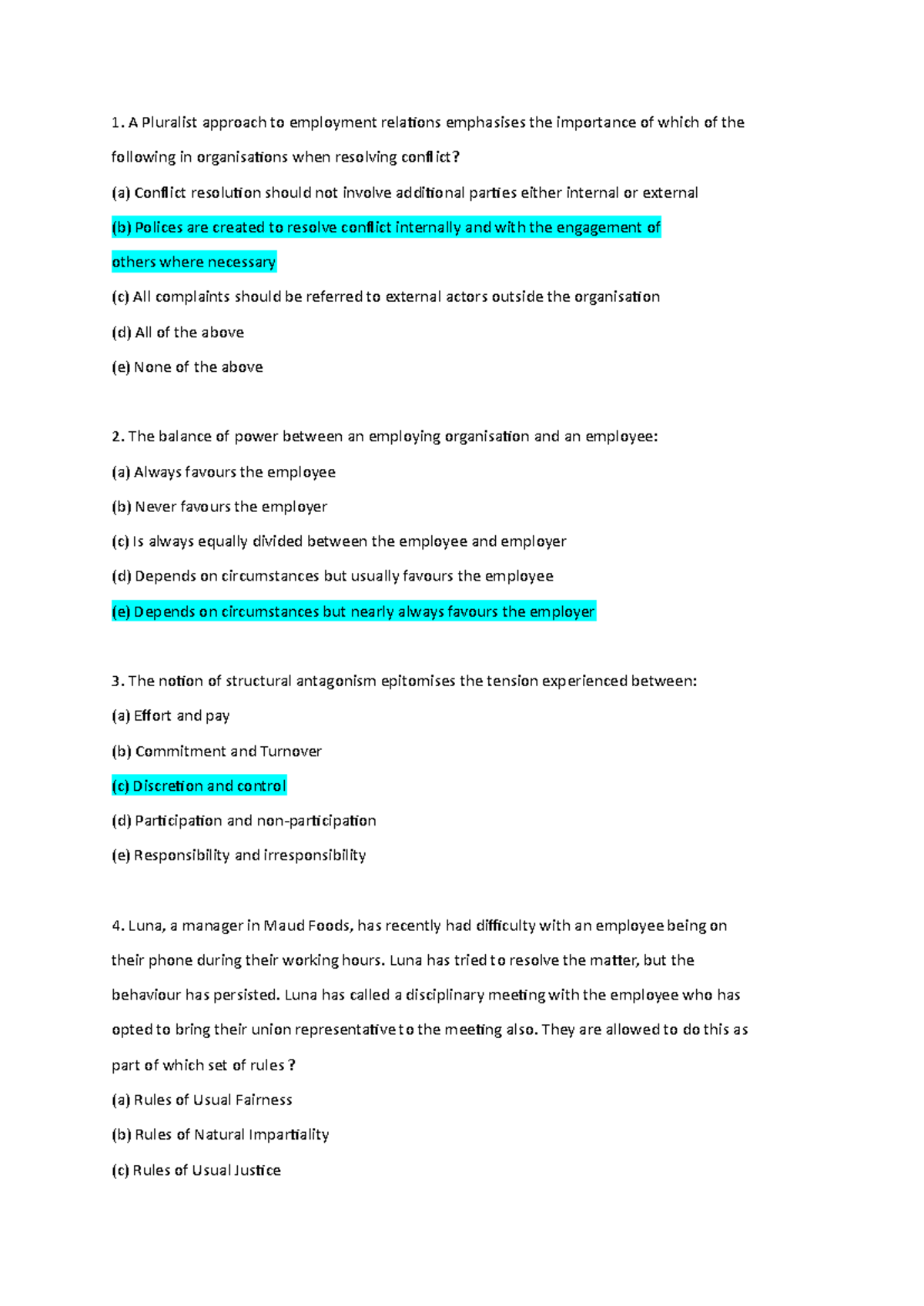 Pm4064 Sample Paper: Employment Relations & Conflict Resolution Quiz ...