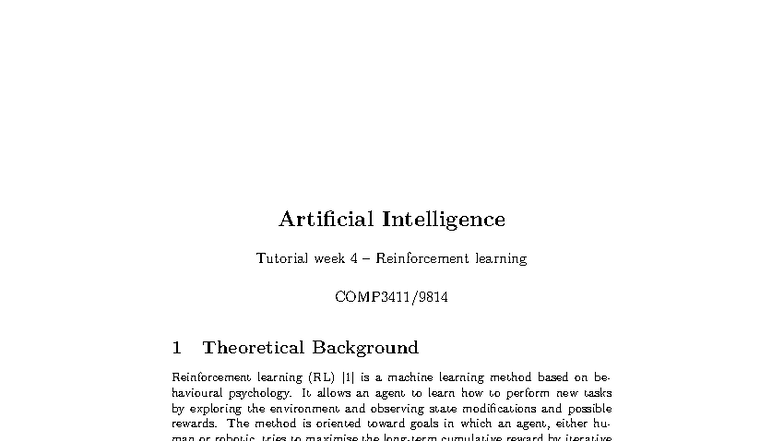 COMP3411 Tutorial 4: Theoretical Background of Reinforcement Learning ...