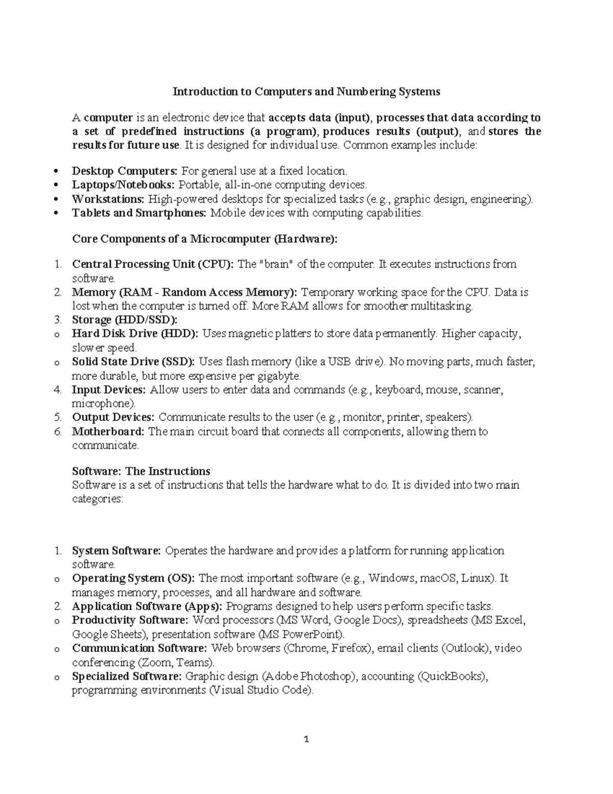 Introduction to Computers and Numbering Systems: Key Concepts and Applications - Studocu