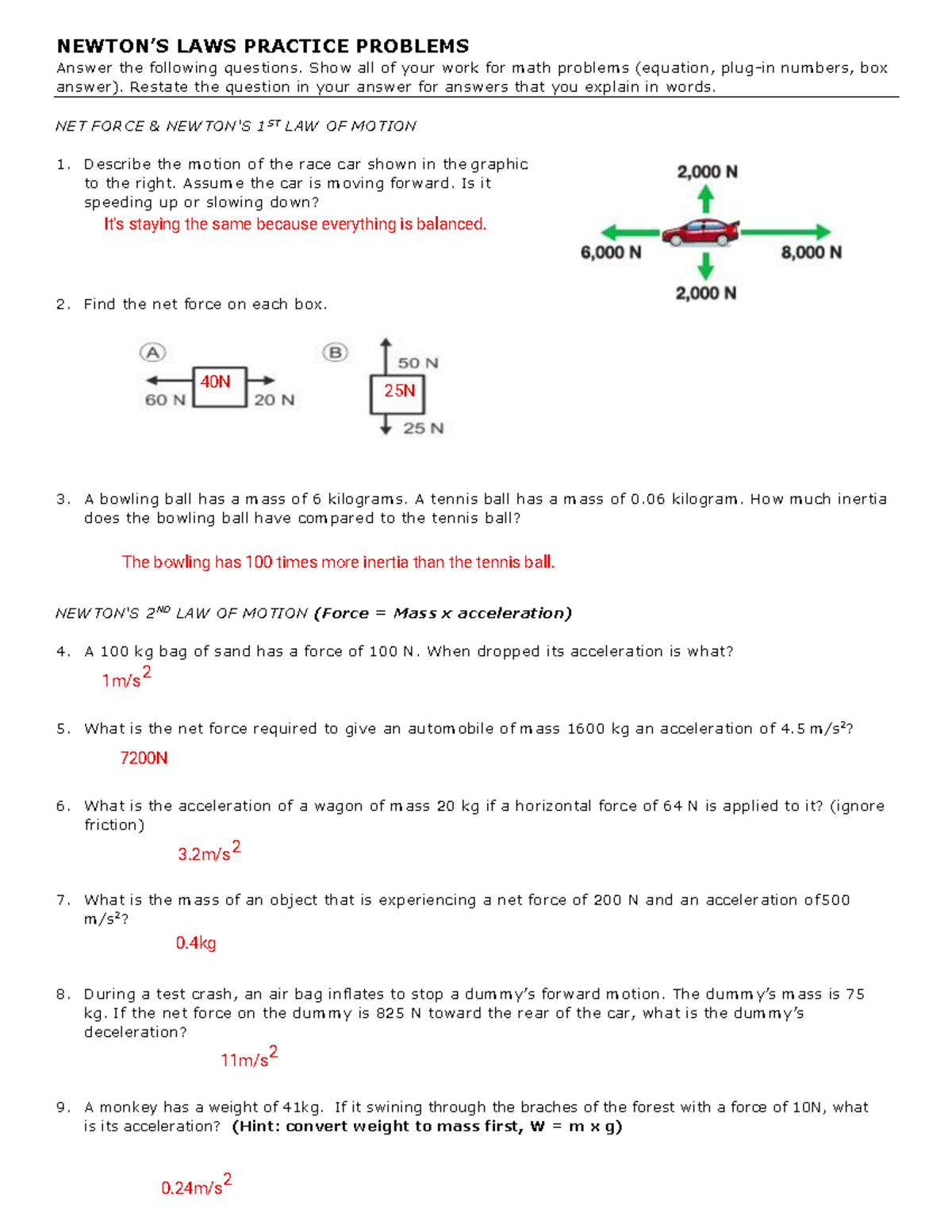 LAWS 101: Practice Problems on Newton's Laws of Motion - Studocu