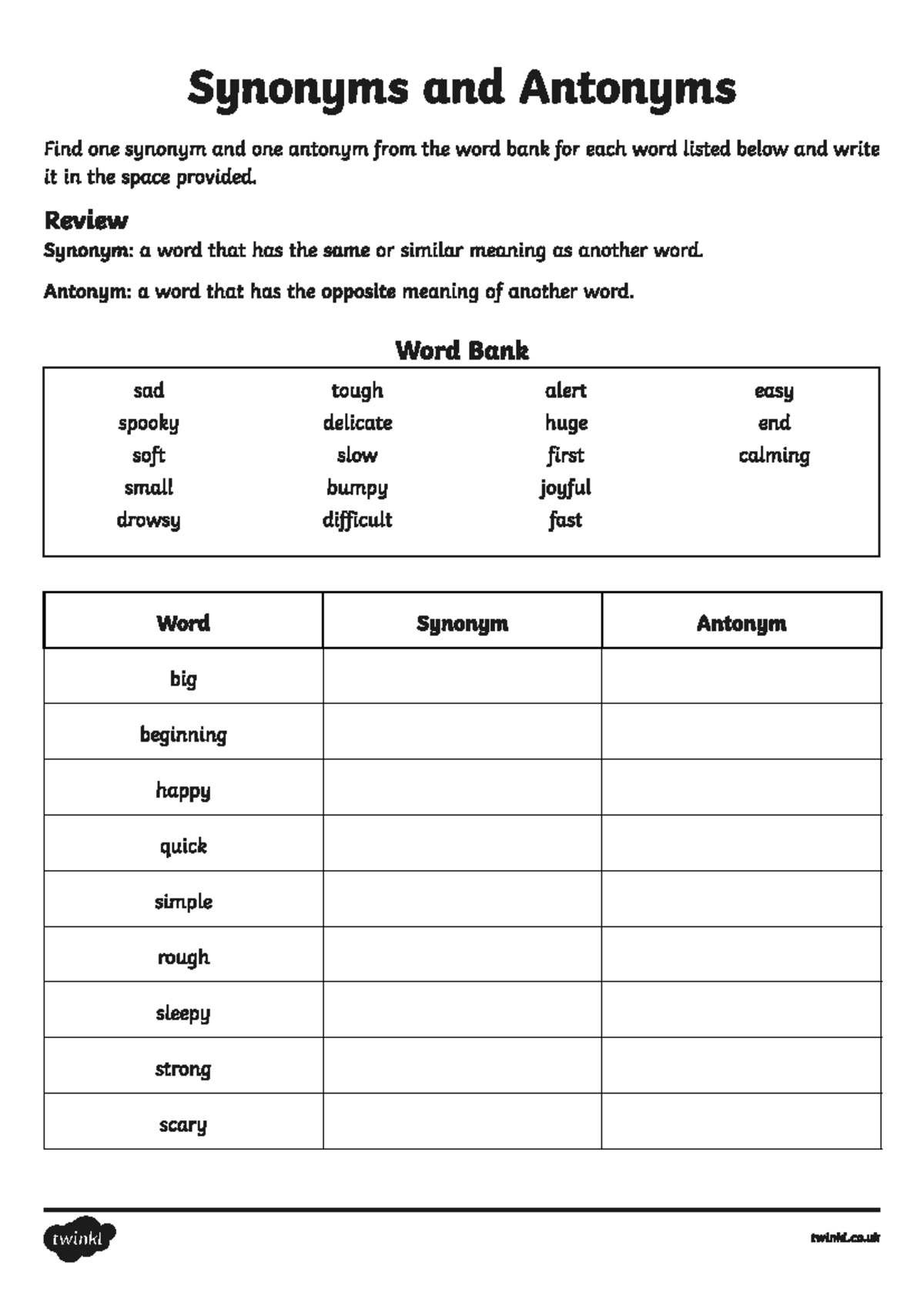 CA2 T 032 Synonym & Antonym Word Match Activity Sheet - Studocu