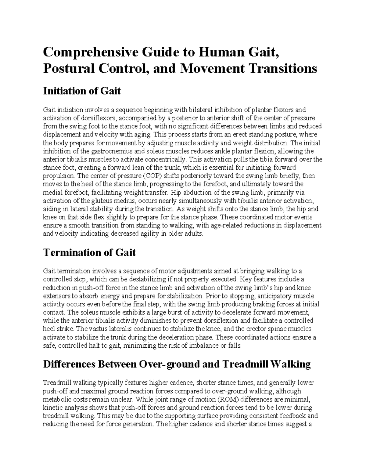 Comprehensive Guide to Gait Biomechanics and Postural Control - Studocu