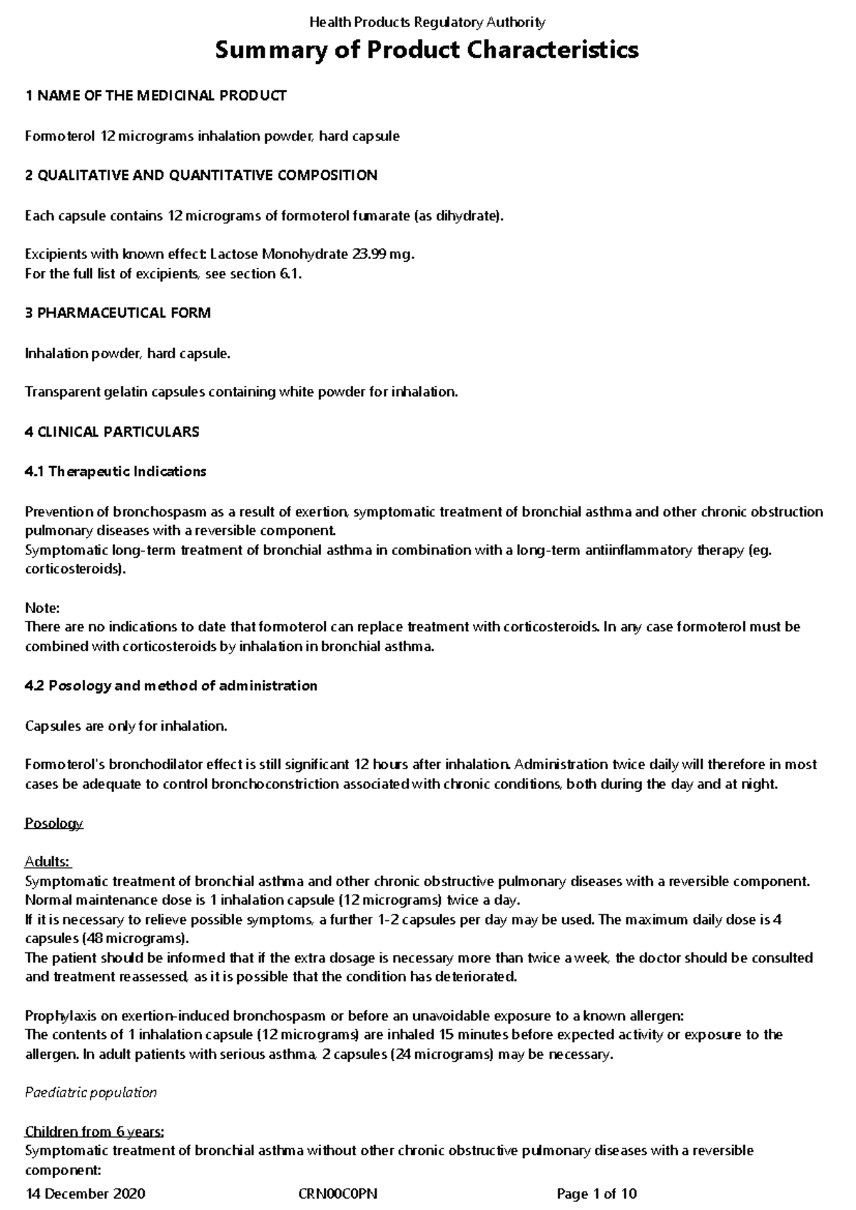 Formoterol 12 mcg Inhalation Powder: Summary of Product Characteristics ...