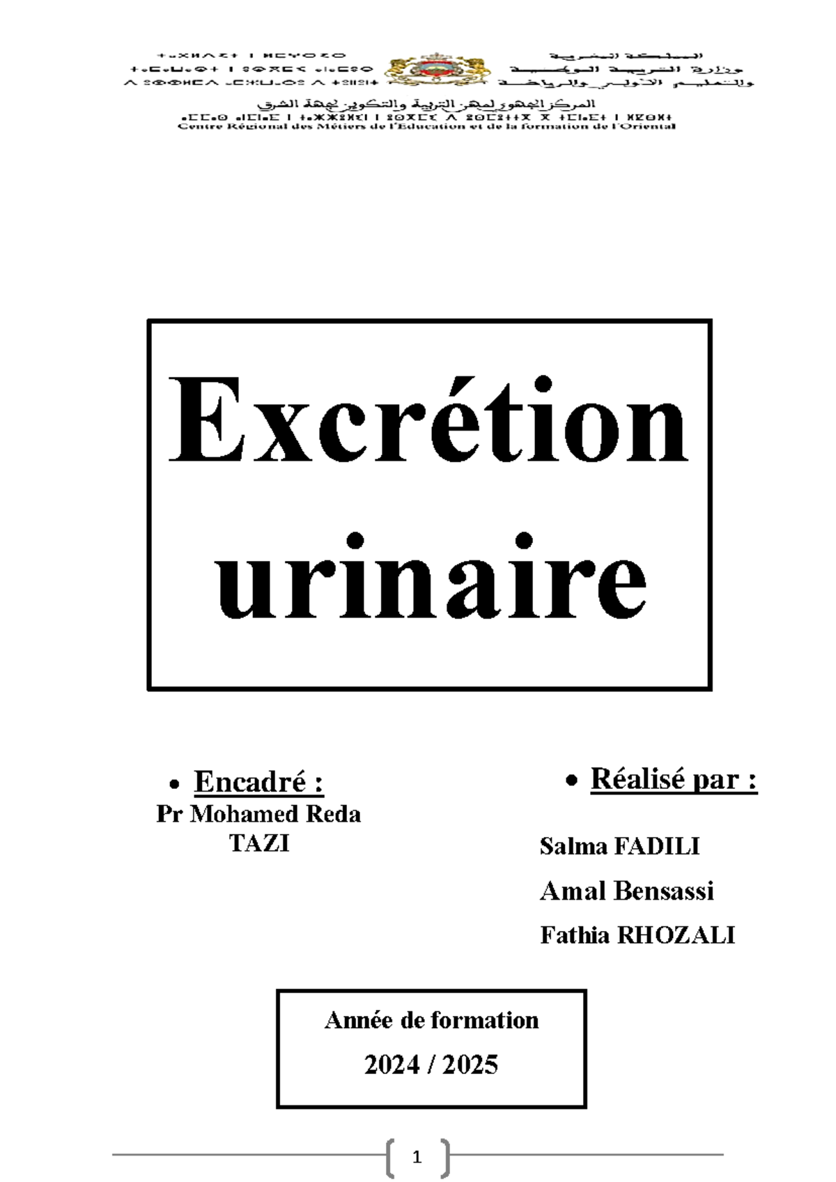 Manuscrit l éxcrétion urinaire - Excrétion urinaire Encadré ...