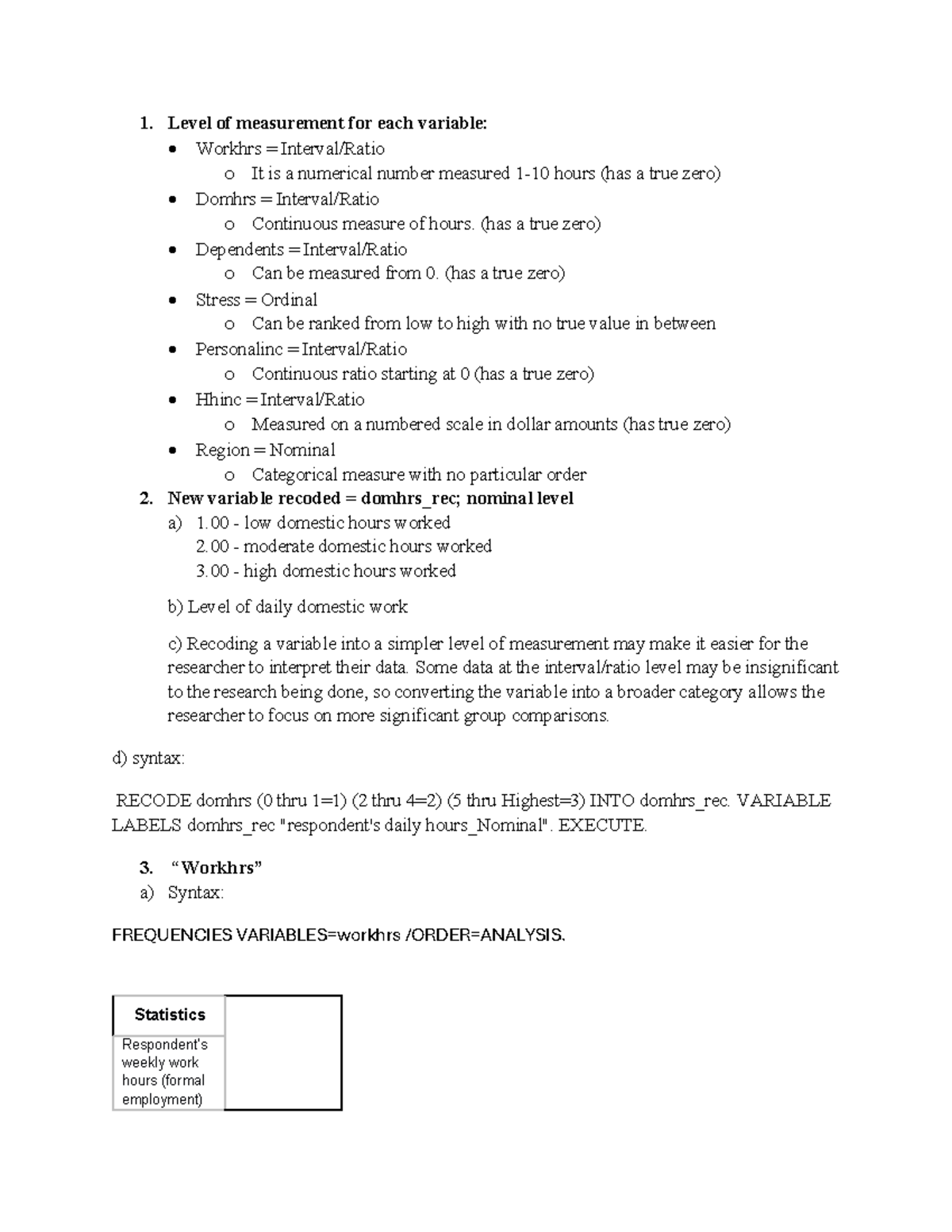 Statistics Exercise #1: Analyzing Measurement Levels and Central ...