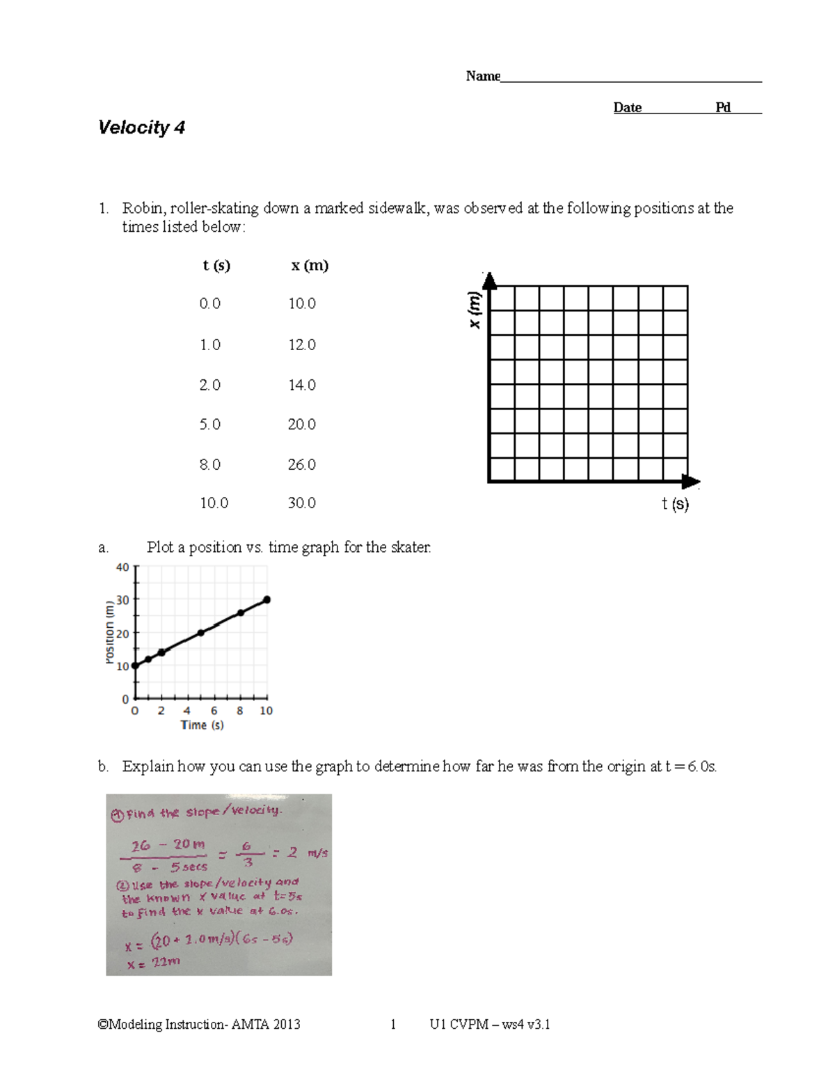 Velocity 4: Analyzing Motion Through Position-Time Graphs and Calculations - Studocu