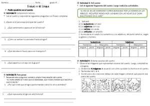 Evaluación de Lengua 4° Grado con Adecuaciones Curriculares - Studocu