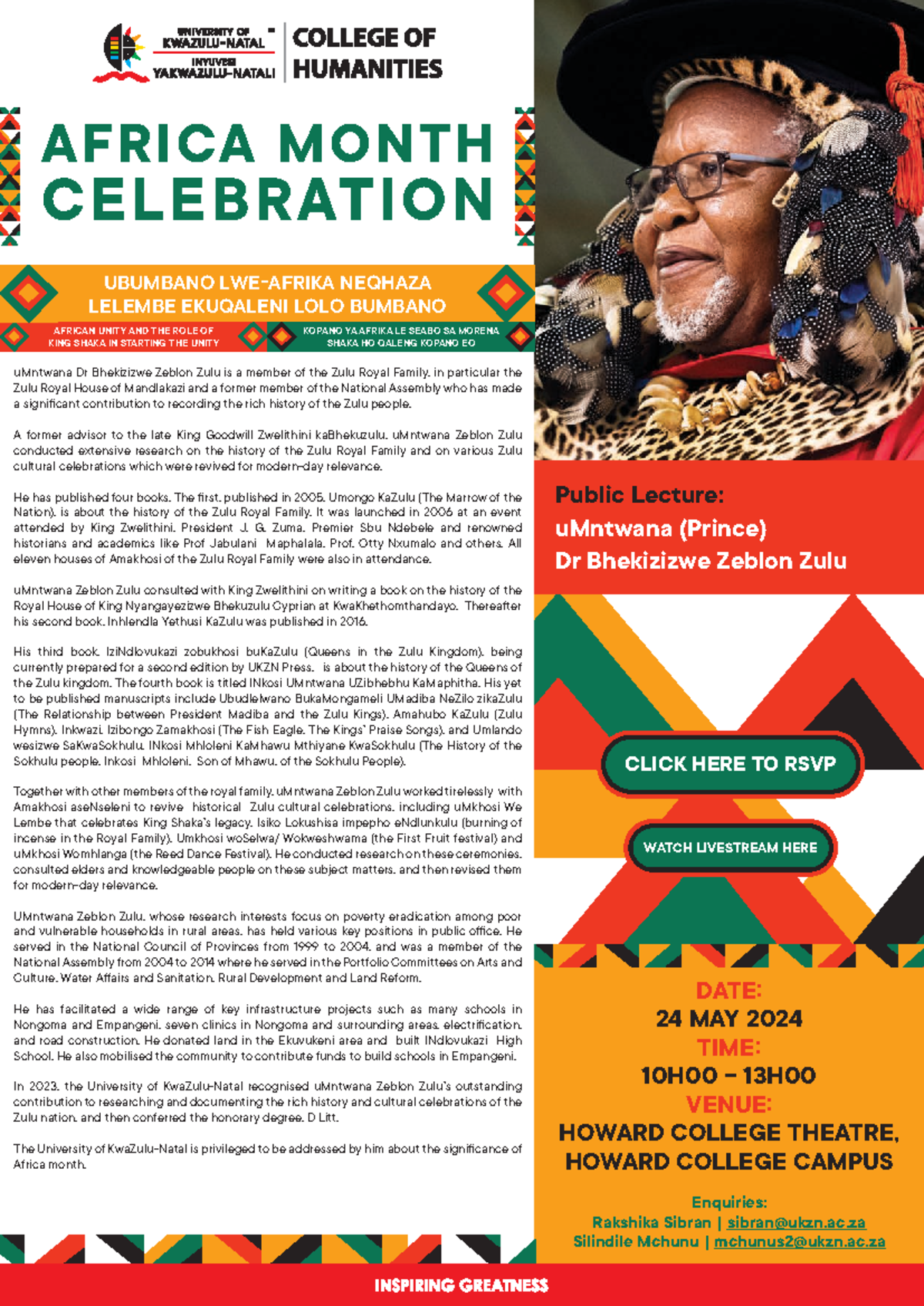 Public Lecture: uMntwana Dr Bhekizizwe Zeblon Zulu on Africa Month ...