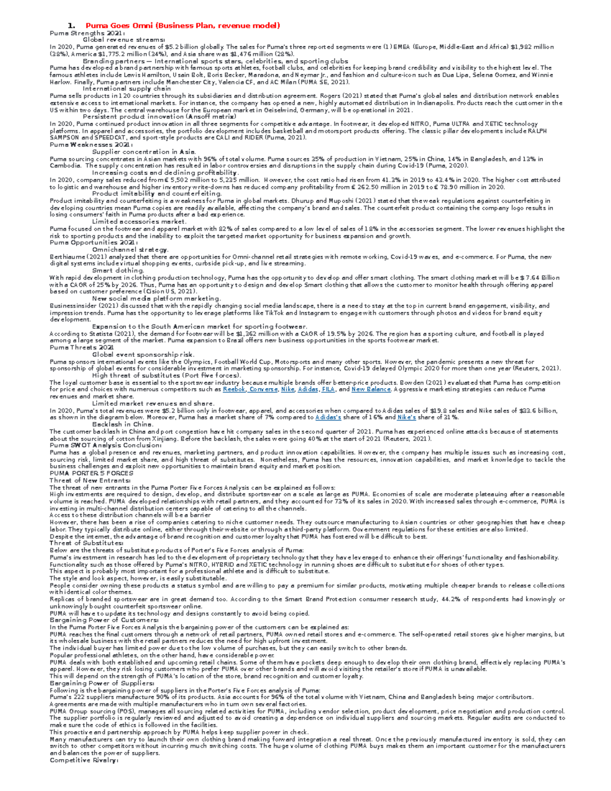 PUMA SWOT Analysis: Comprehensive Case Study Insights - Studocu