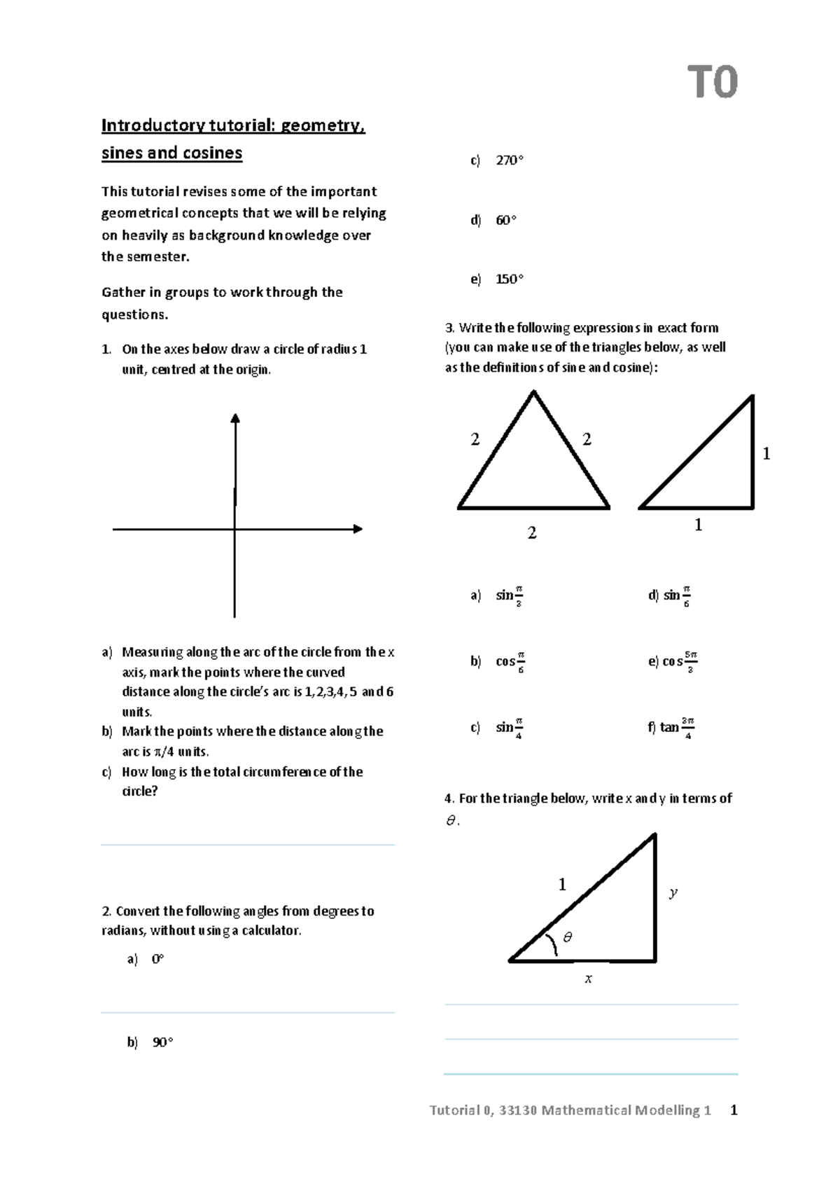 33130 Vectors Worksheet - Introductory tutorial: geometry, sines and ...