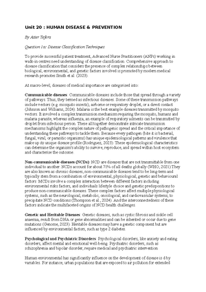 [Solved] Outline the various methods of categorising disease - Unit 20 ...