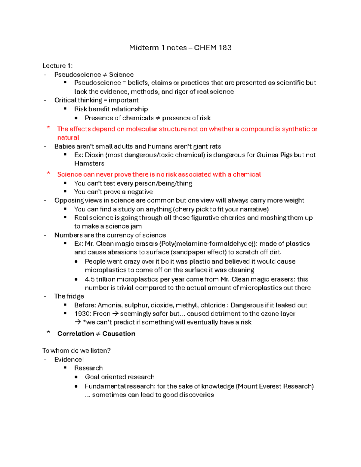 Midterm 1 Review Notes for CHEM 183: Pseudoscience vs. Real Science ...